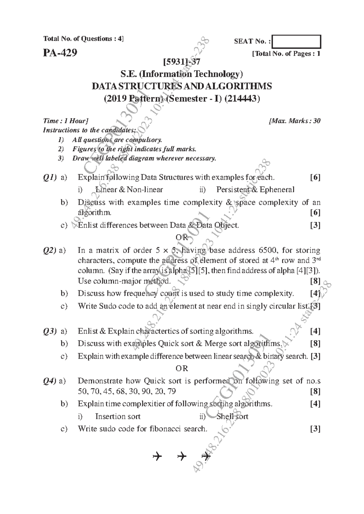 DSA Insem Oct 2022 - good - Total No. of Questions : 4] [5931]- S. (Information Technology) DATA ...