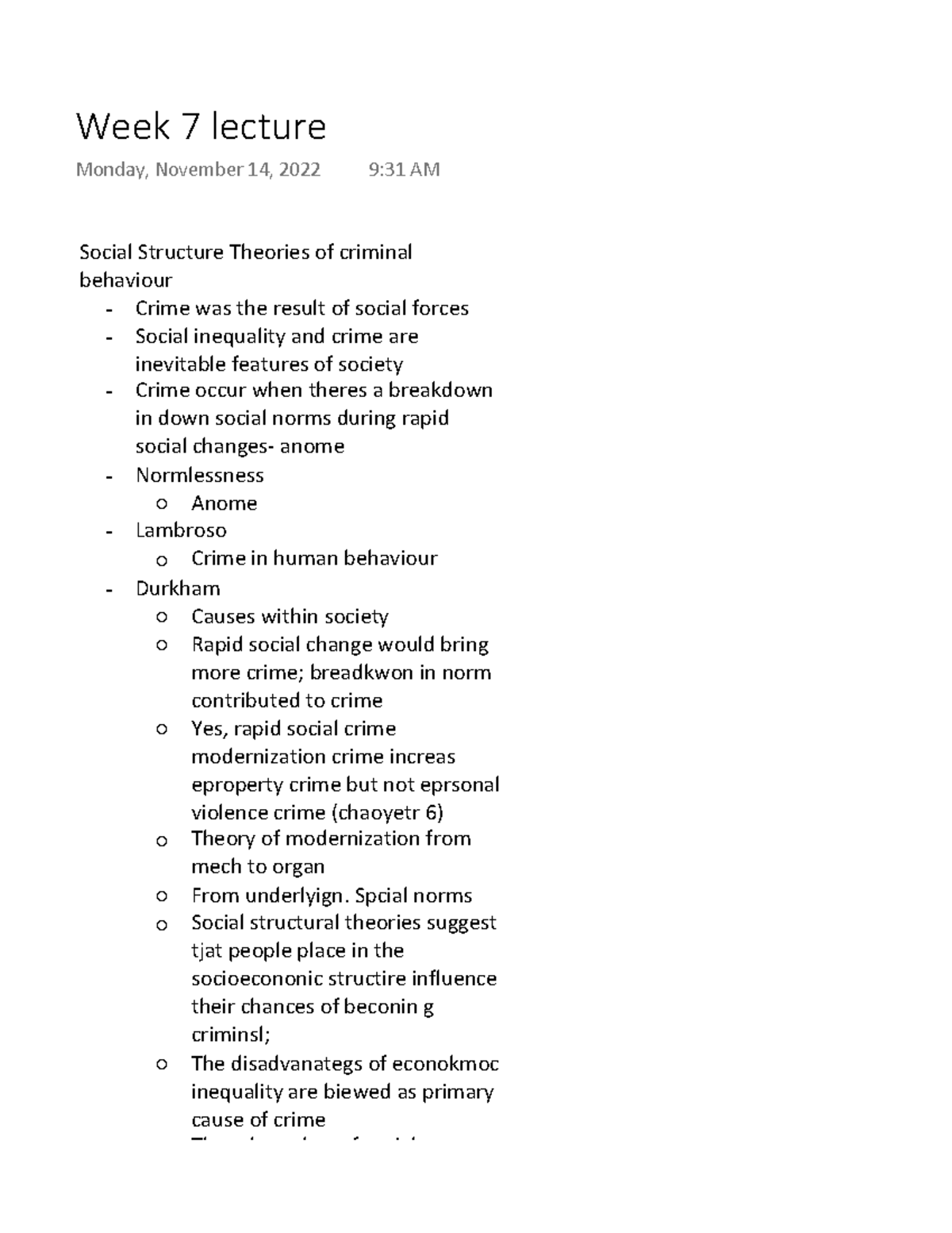 Week 7 lecture soc 2266 - Waite - Social Structure Theories of criminal behaviour - Crime was ...