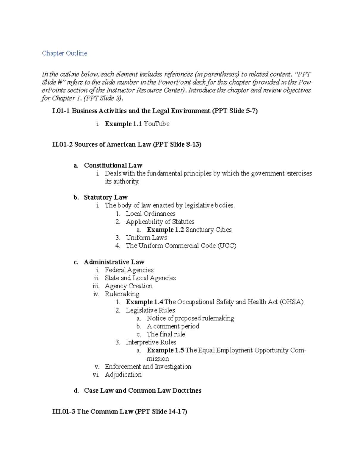 Ch - notes - Chapter Outline In the outline below, each element ...