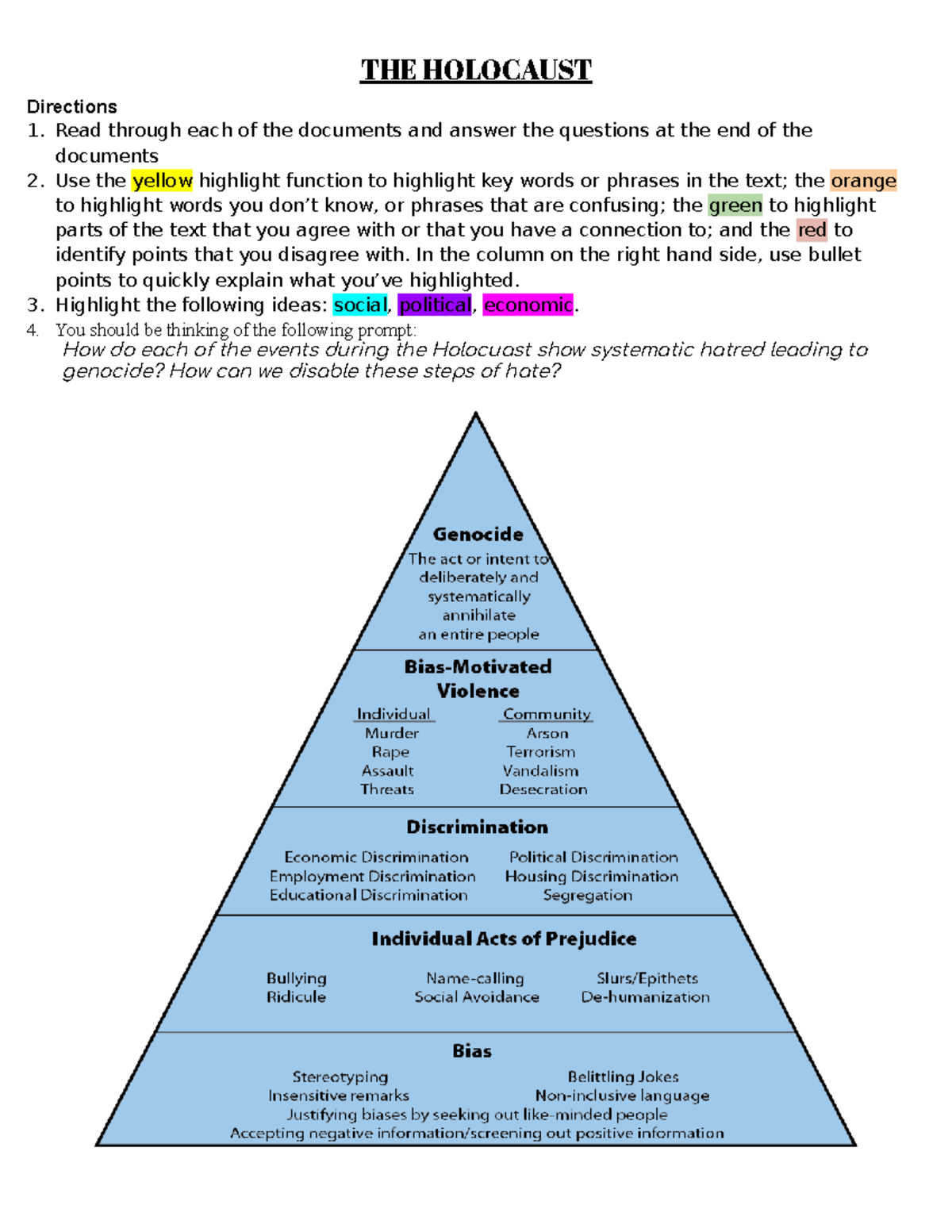 Pyramid Hate-Holocaust - THE HOLOCAUST Directions Read through each of ...