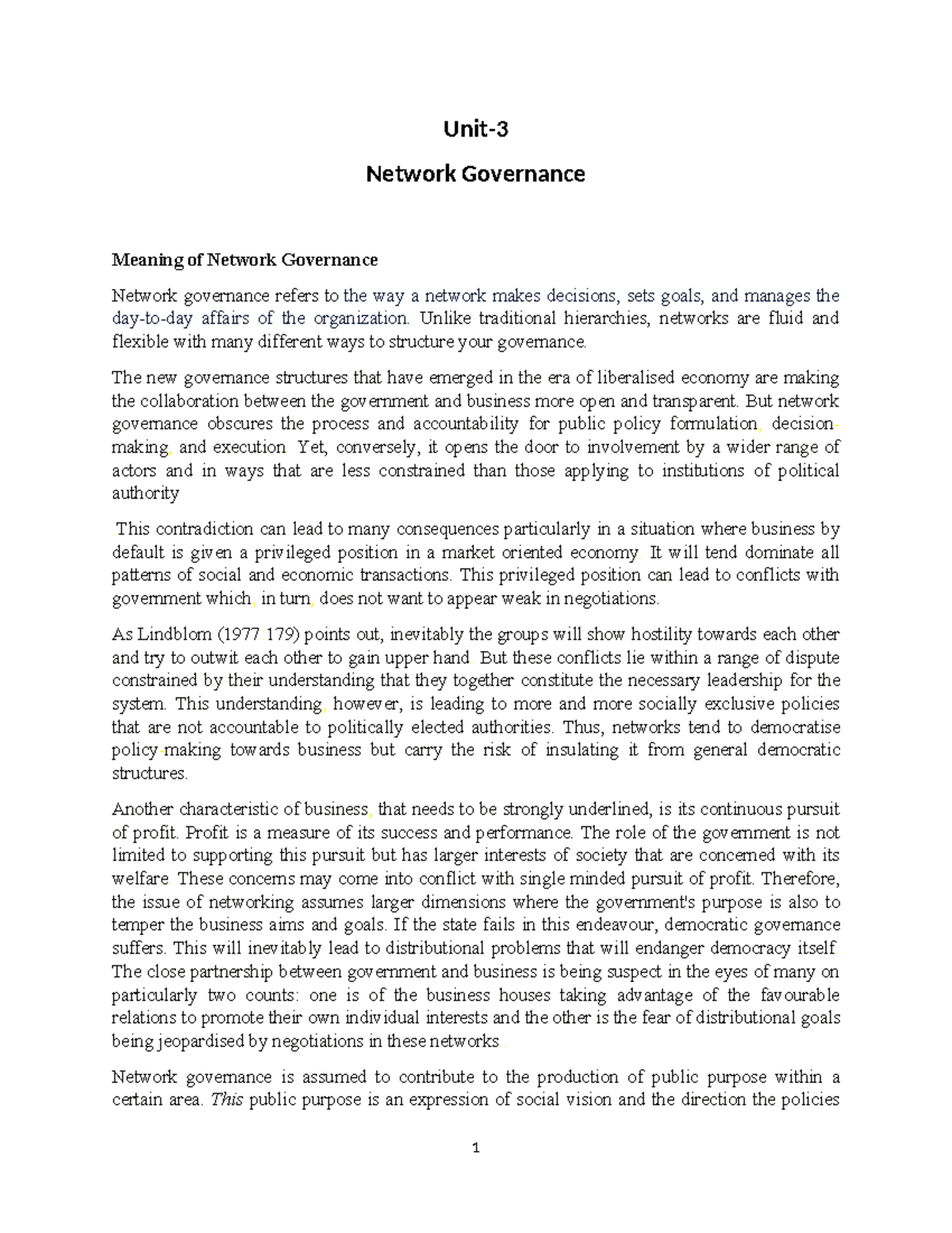 Unit 3 Network Governnance - Unit- Network Governance Meaning of ...
