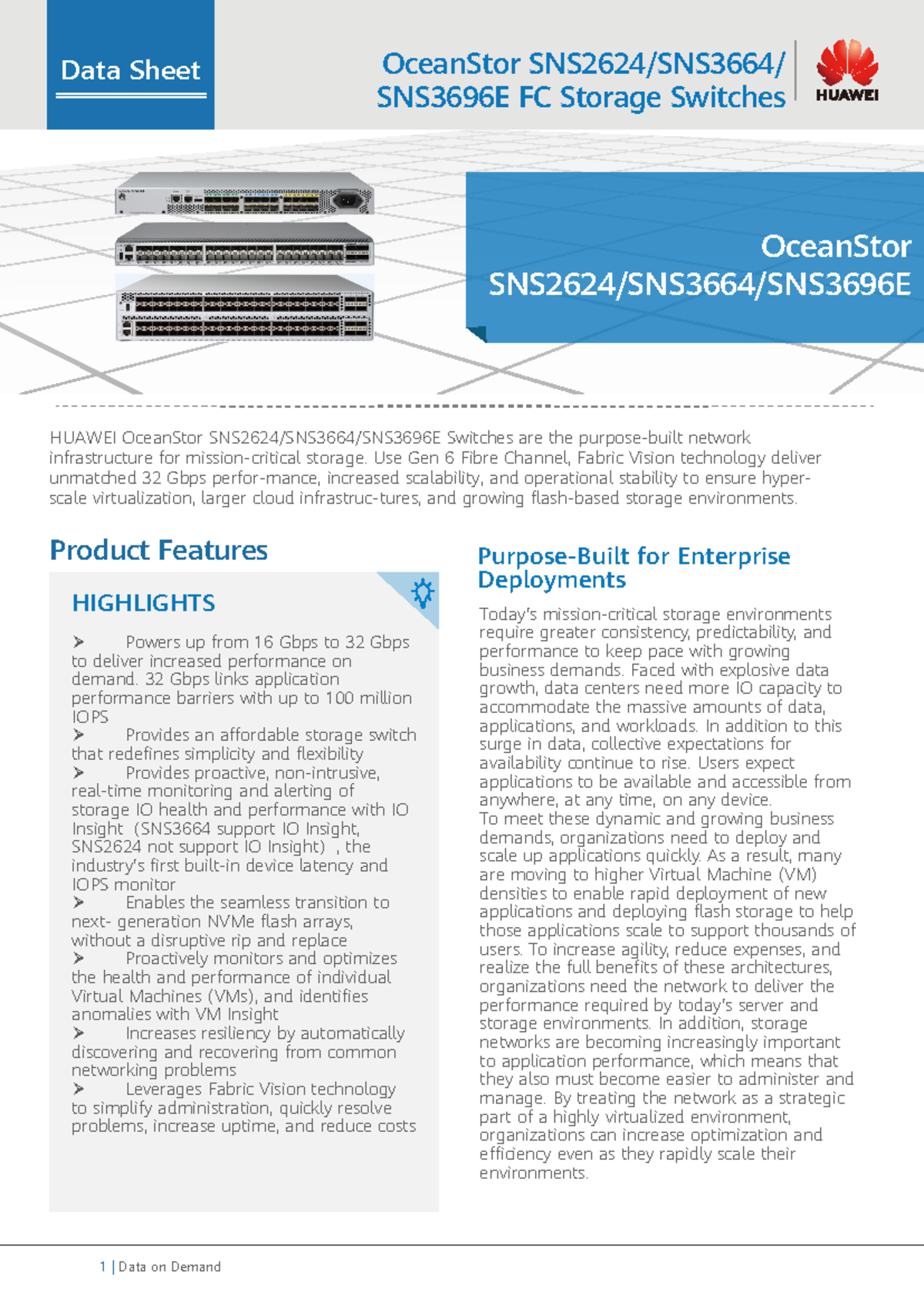 Huawei Ocean Stor SNS2624 SNS3664 SNS3696E Data Sheet - OceanStor ...