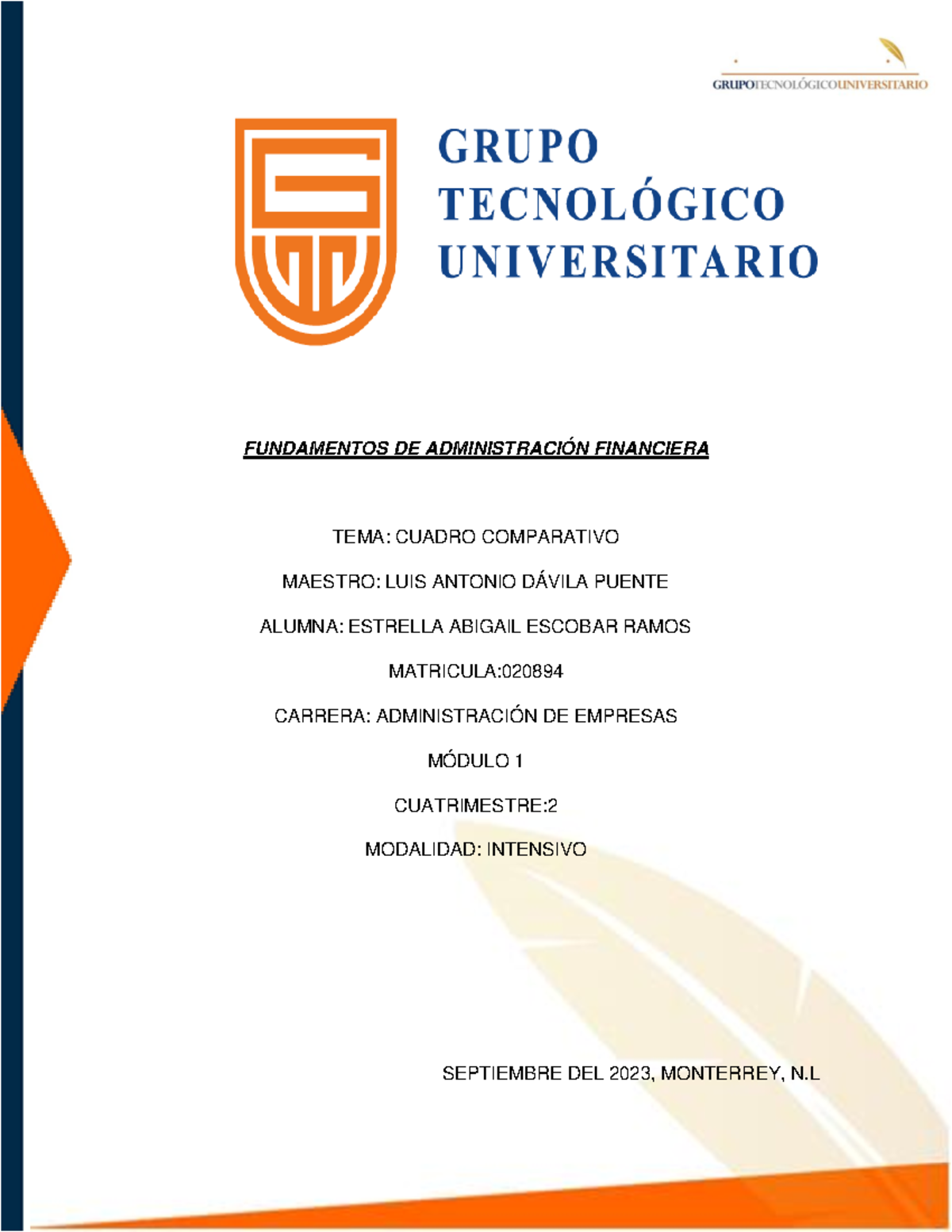 Cuadro COMP. Fundamentos DE LA ADM. 2DO Cuatrimestre 1ER Modulo - FUNDAMENTOS DE ADMINISTRACIÓN ...