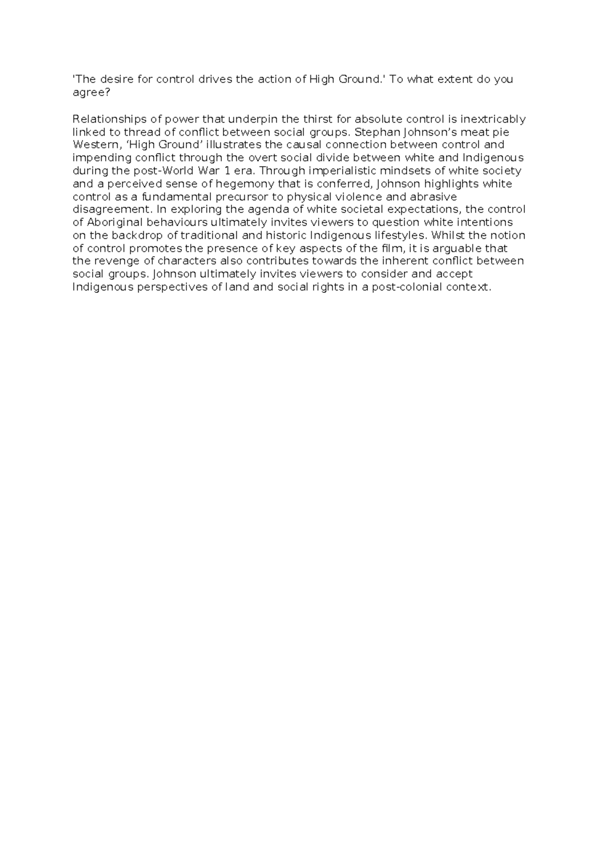 High Ground practice introduction - control - 'The desire for control ...