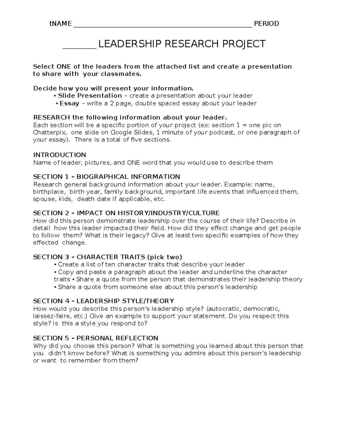 Leadership Research Project - tNAME