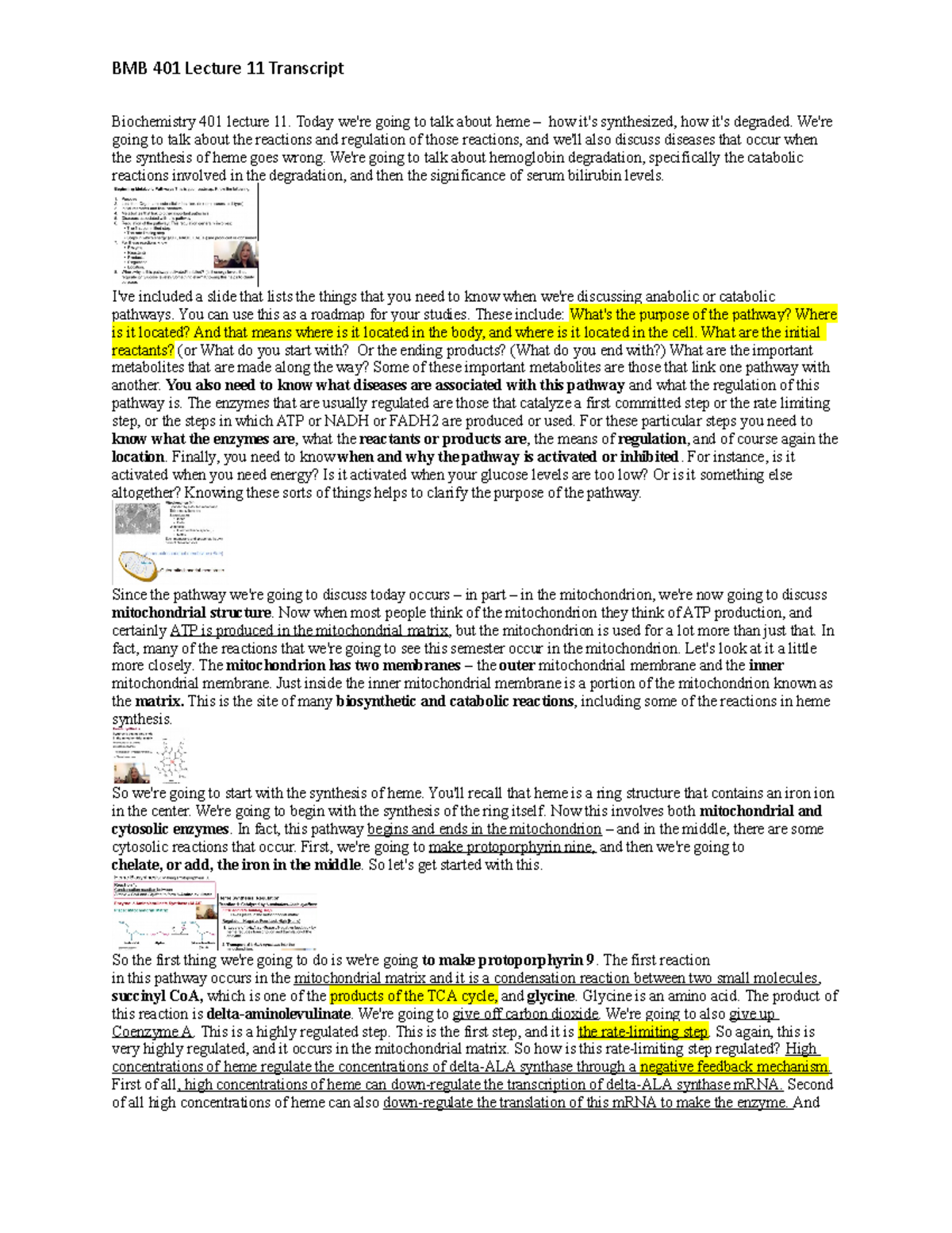 Lecture 11 - Biochemistry 401 lecture 11. Today we're going to talk about heme – how it's - Studocu