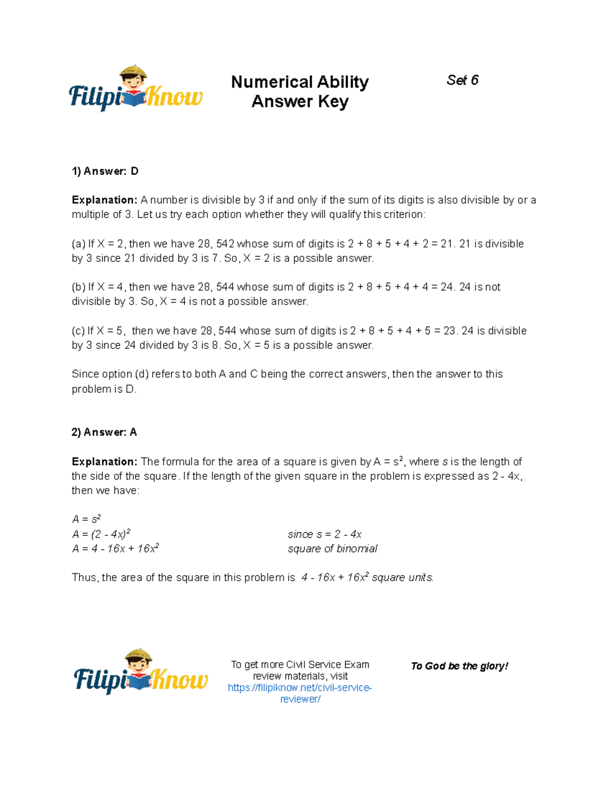 Numerical Ability Answer Key Set 6 revised - Numerical Ability Answer ...