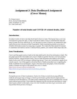 Data dashboard Assignment - Assignment 3: Data Dashboard Assignment (Cover Memo) Number of total ...