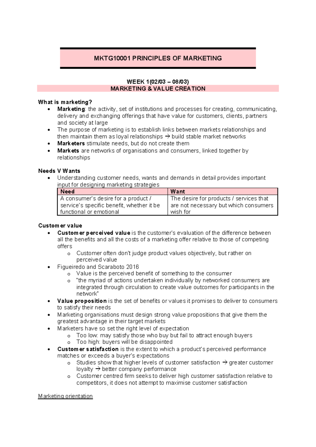 MKTG10001 Notes Principles OF Marketing - MKTG10001 PRINCIPLES OF ...