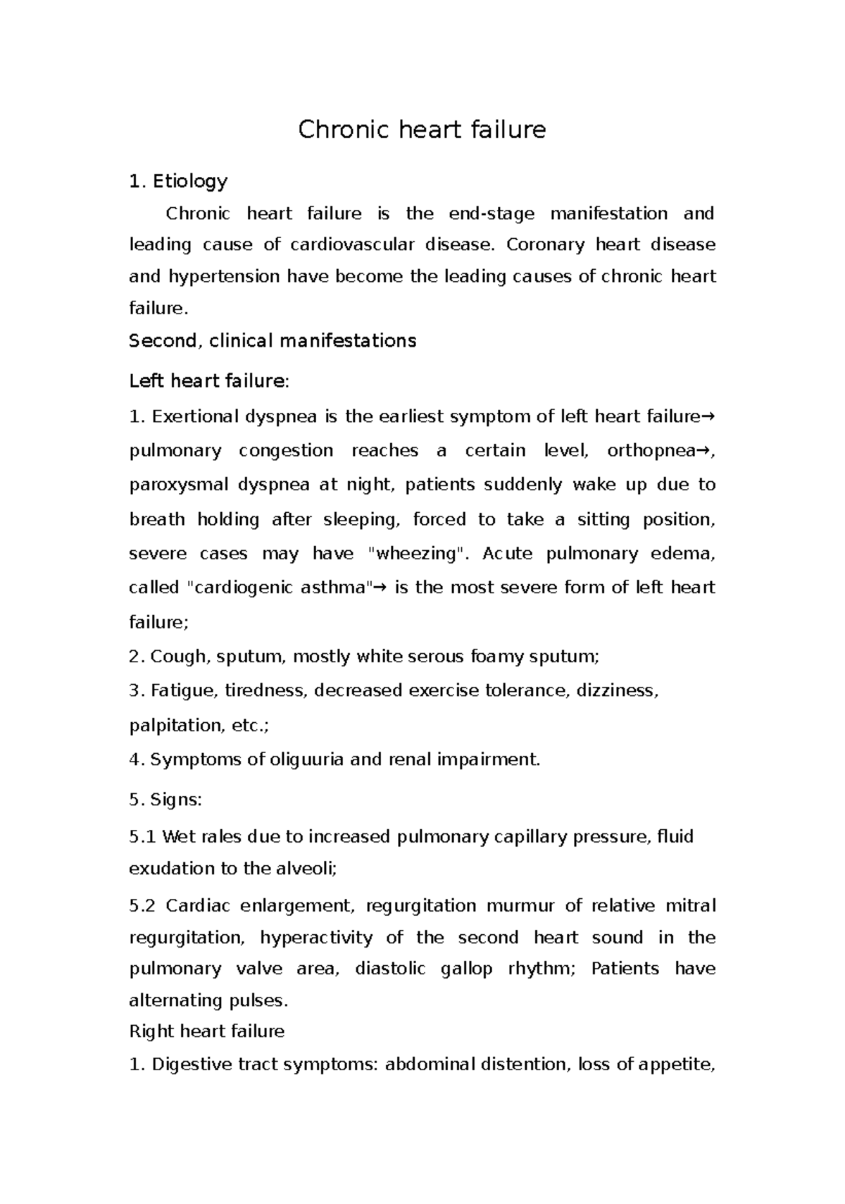 Chronic heart failure NURS222 - Chronic heart failure 1. Etiology ...