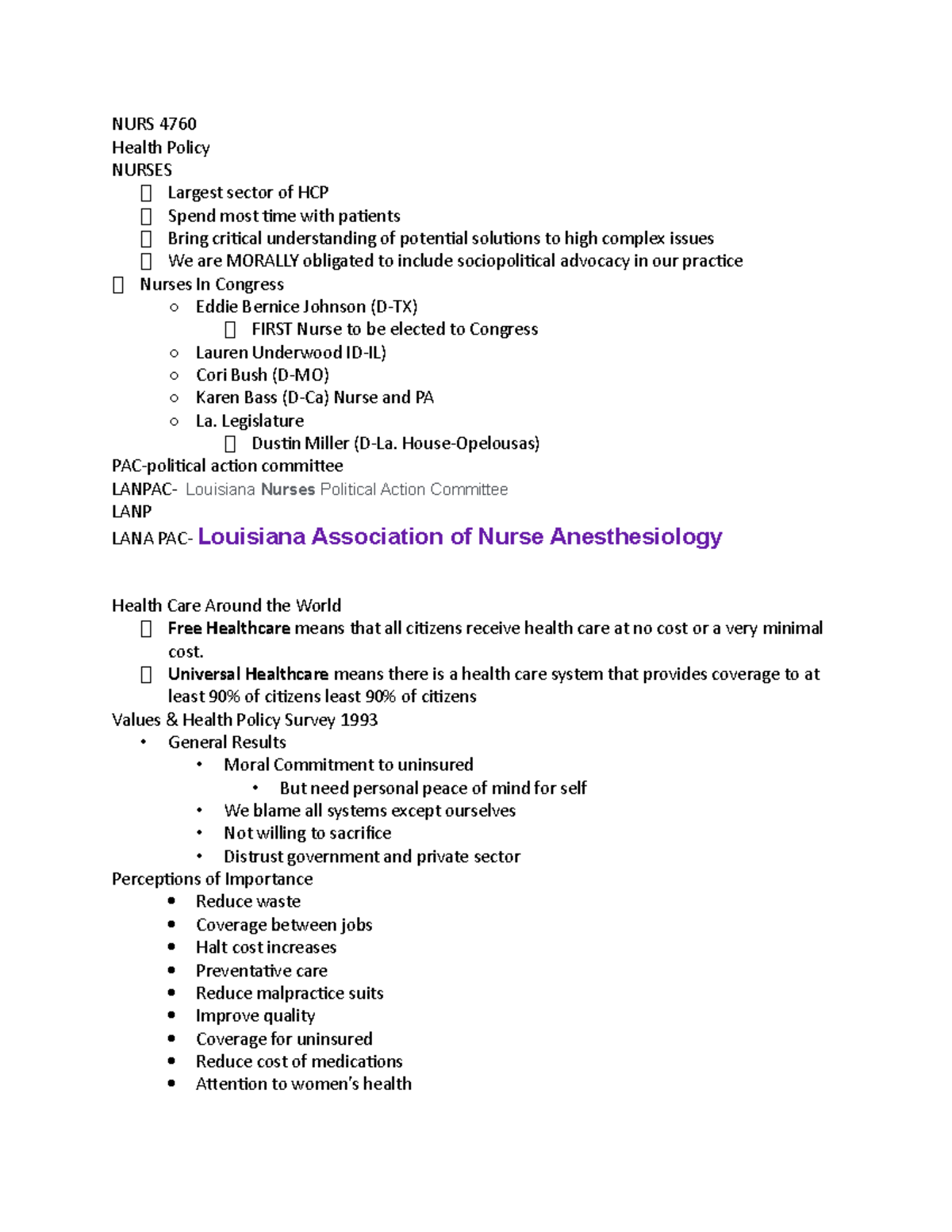 Quiz 3 outlines - NURS 4760 Health Policy NURSES ⪢ Largest sector of ...