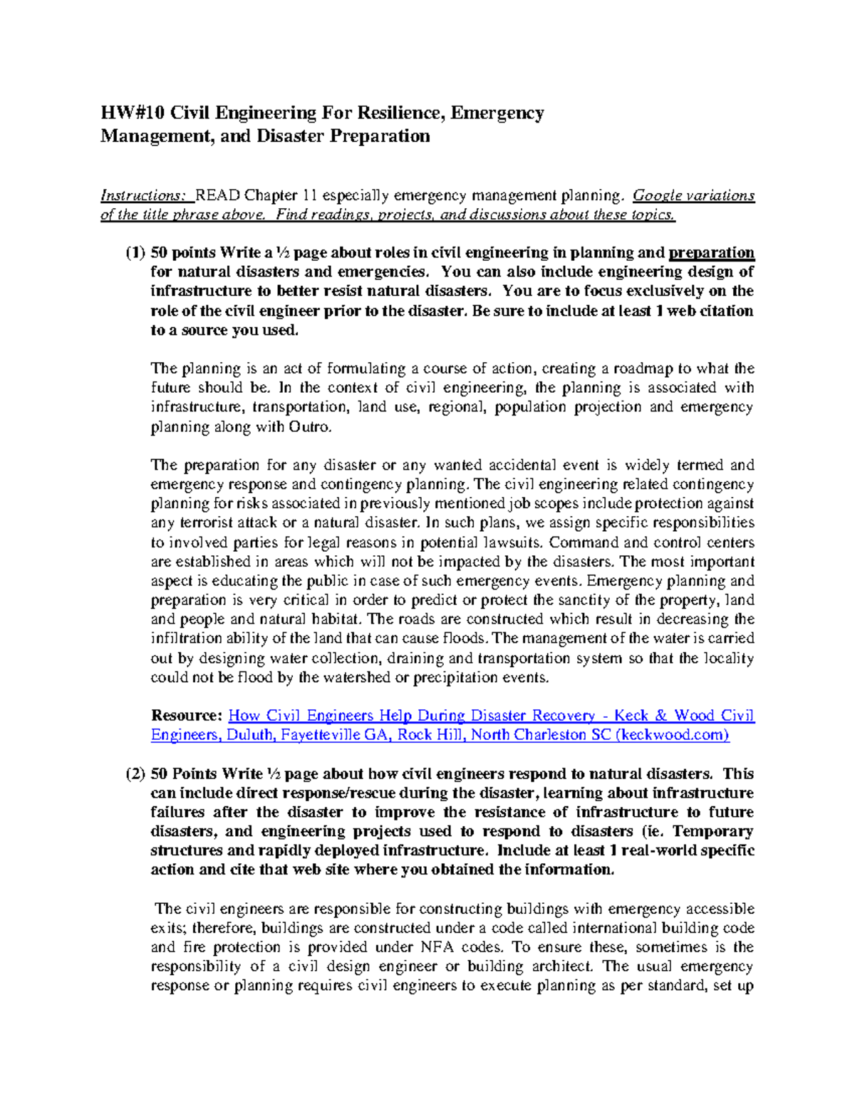 HW 10 Safeer - asd - HW#10 Civil Engineering For Resilience, Emergency ...