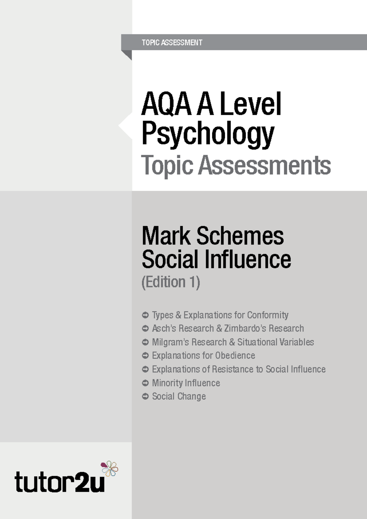 Paper 1 Topic Test Book Social Mark Scheme - AQA A Level Psychology ...