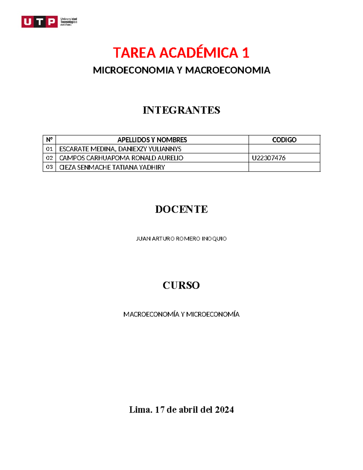 TA1 Micro Y Macro - TAREA ACADÉMICA 1 MICROECONOMIA Y MACROECONOMIA ...