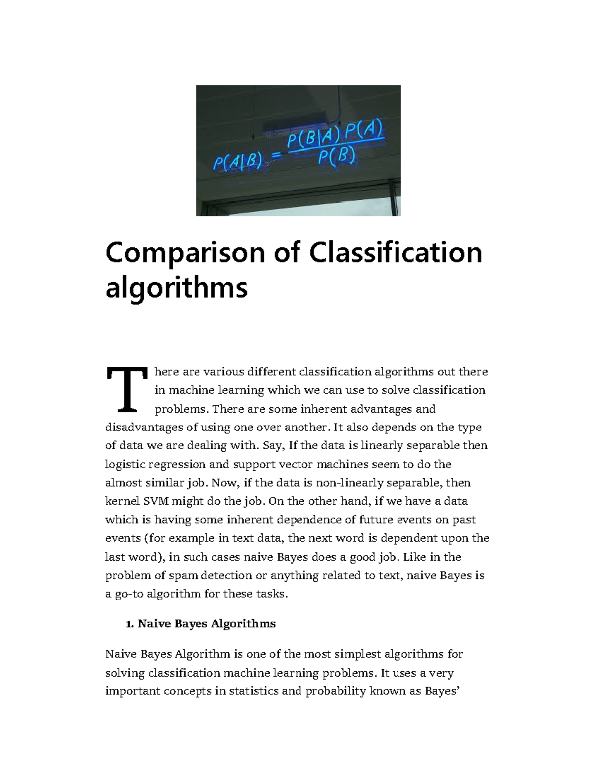 Comparison of Classification Algorithm - T Comparison of Classification ...