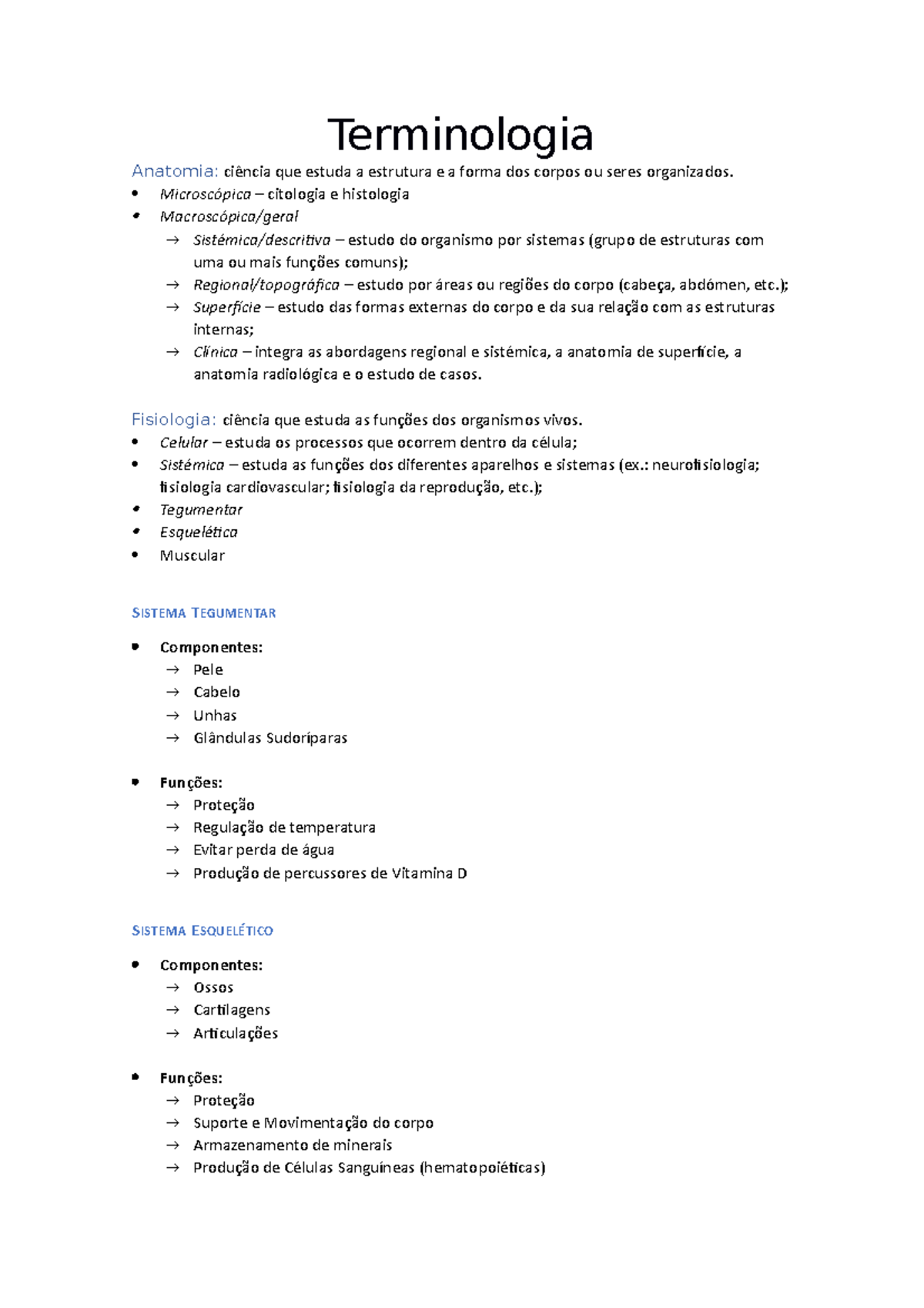 Terminologia - Terminologia Anatomia: ciência que estuda a estrutura e ...