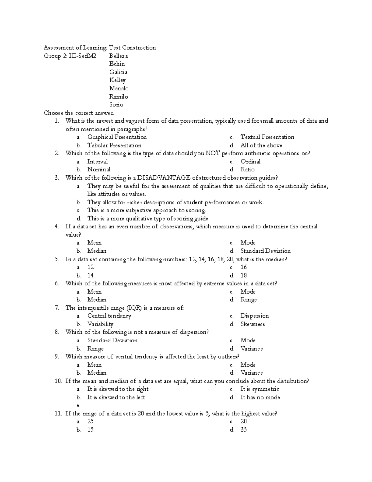 Test Construction - fesf aerew rsaer e - Assessment of Learning: Test ...