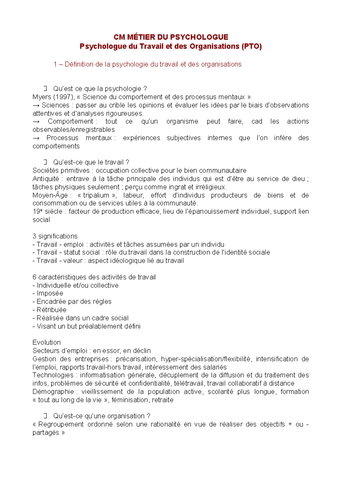 CM Métier du psychologue clinicien (L2) - CM MÉTIER DU PSYCHOLOGUE Psychologue du Travail et des ...