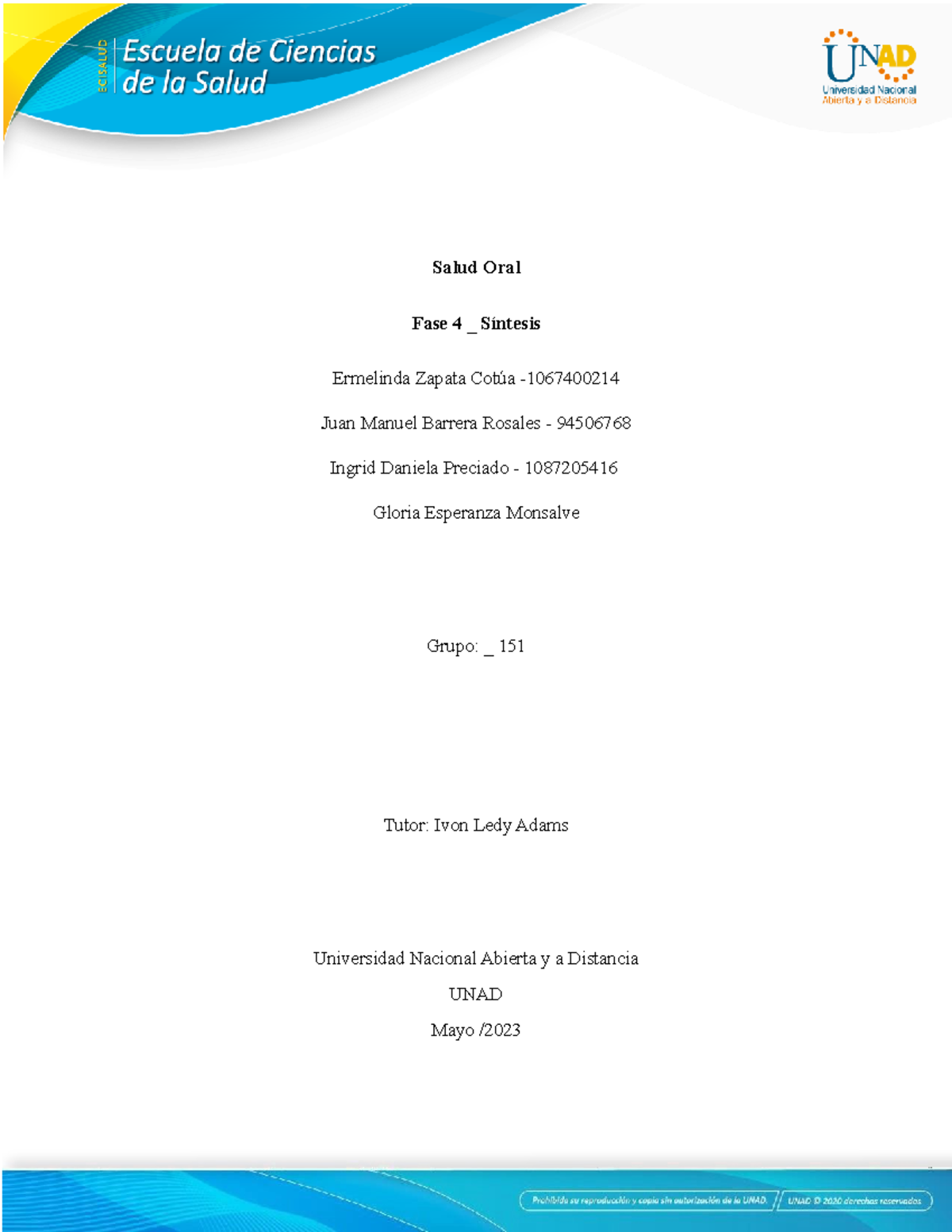 Fase 4 -Sintesis- Grupo 151 - Salud Oral Fase 4 _ Síntesis Ermelinda ...