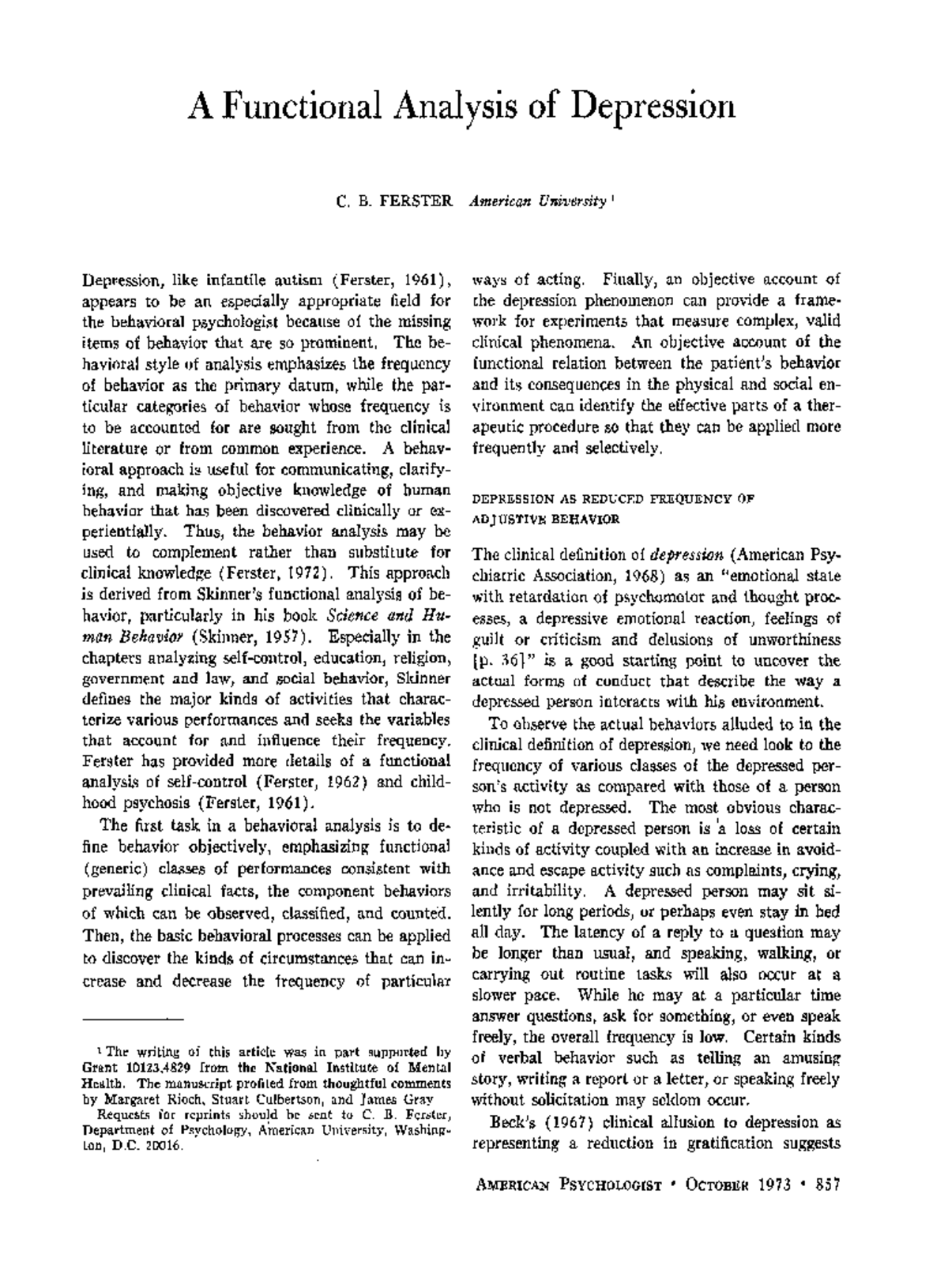 1973 A functional analysis of depression - A Functional Analysis of ...