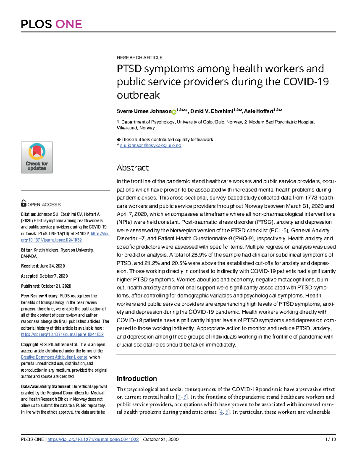 PTSD symptoms among health workers - RESEARCH ARTICLE PTSD symptoms ...