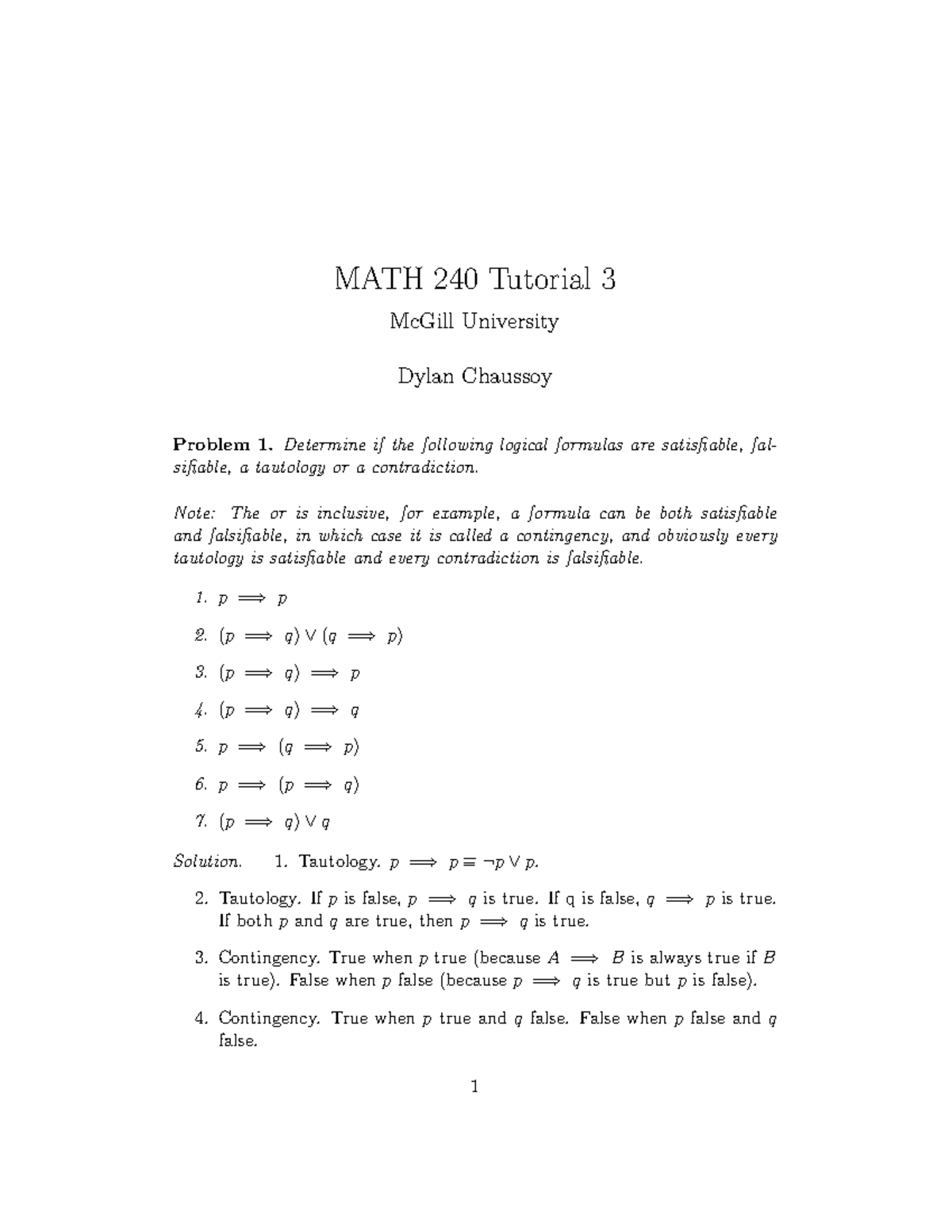 Tutorial 3 Notes - MATH 240 Tutorial 3 McGill University Dylan Chaussoy ...
