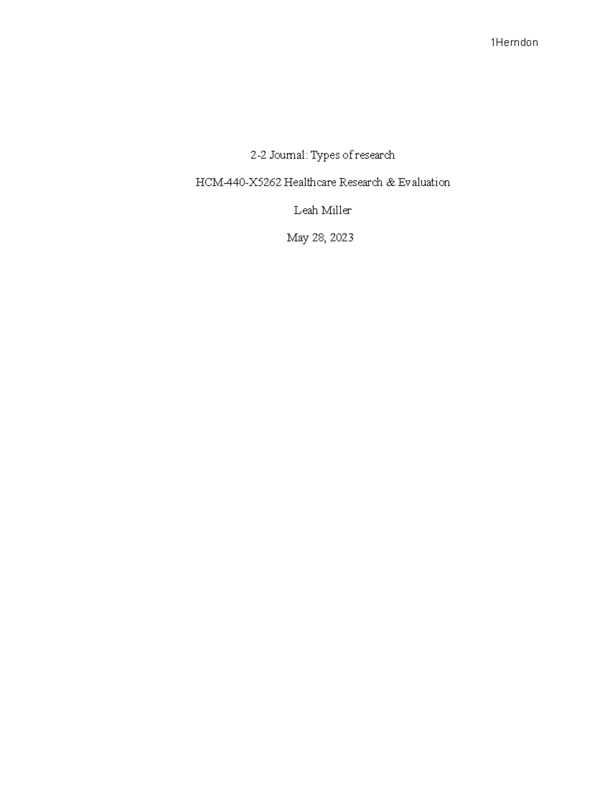 2-2 Journal Types of research - 1Herndon 2-2 Journal: Types of research ...