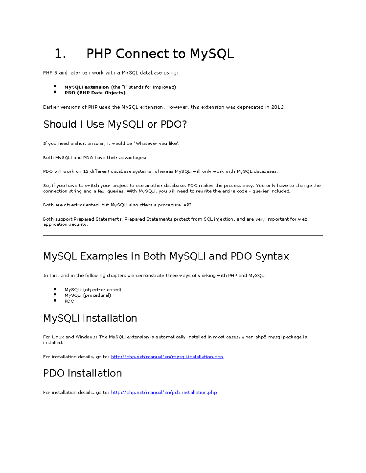 PHP database connection, insert,update,create, delete - 1. PHP Connect to MySQL PHP 5 and later ...