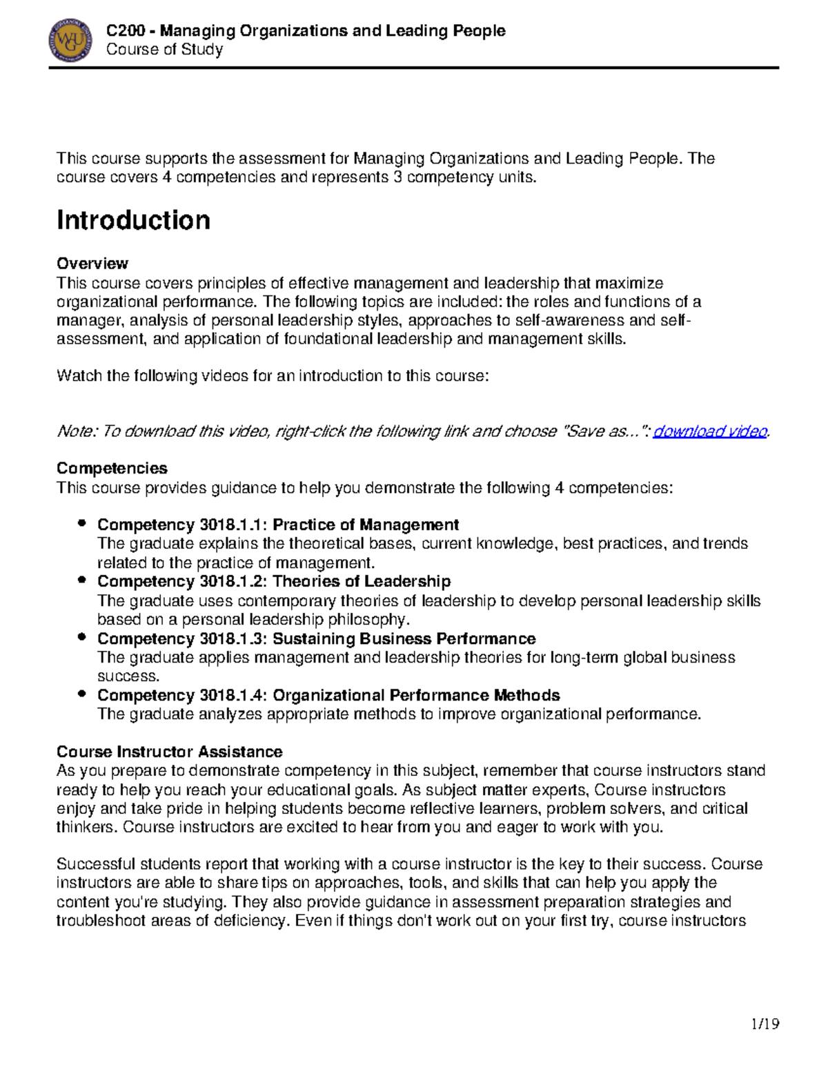 C200 Course PDF - C200 - Course of Study This course supports the ...