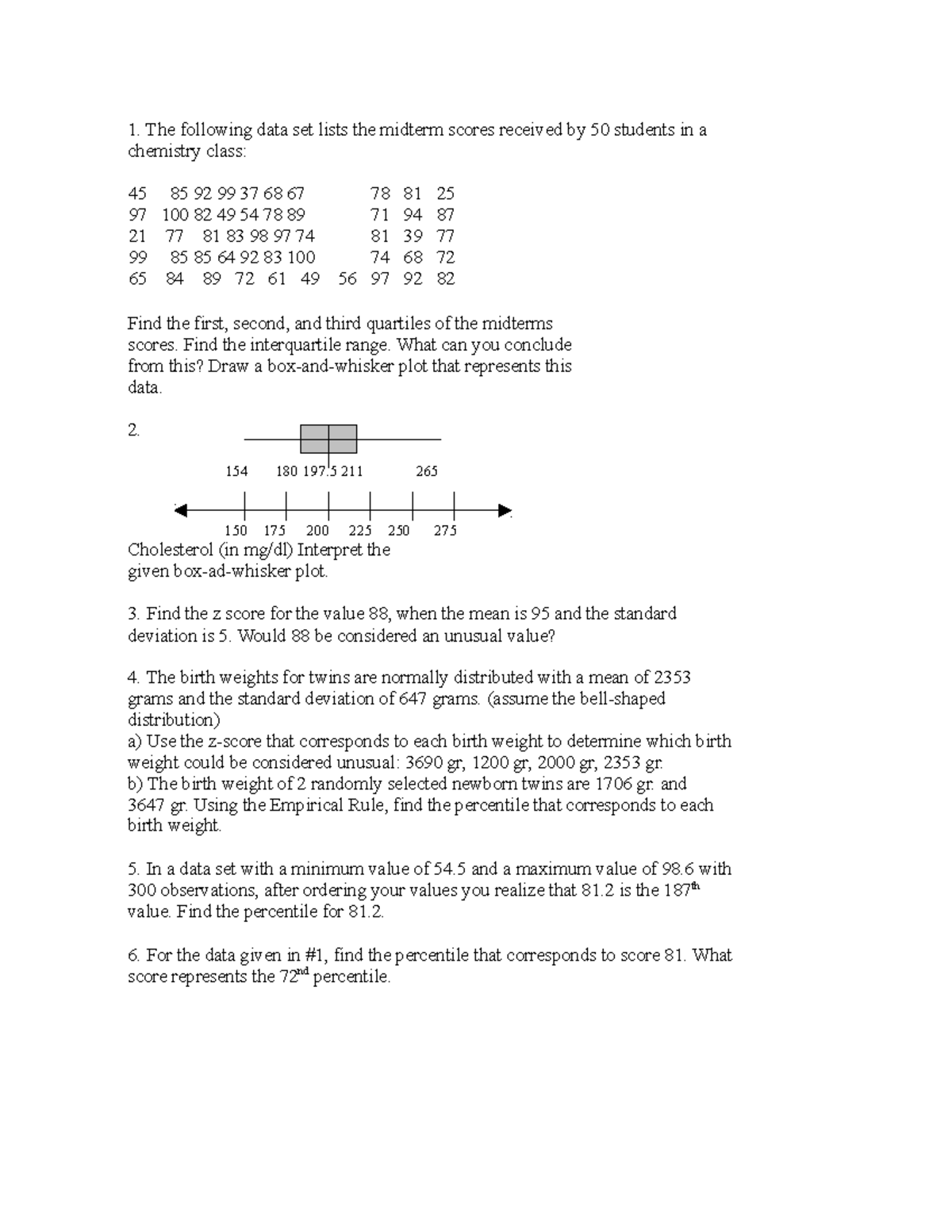 Exam Review 3 - The following data set lists the midterm scores received by 50 students in a ...