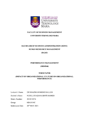 Term paper HRM544 - HRM544 PERFORMANCE MANAGEMENT FACULTY BUSINESS AND ...