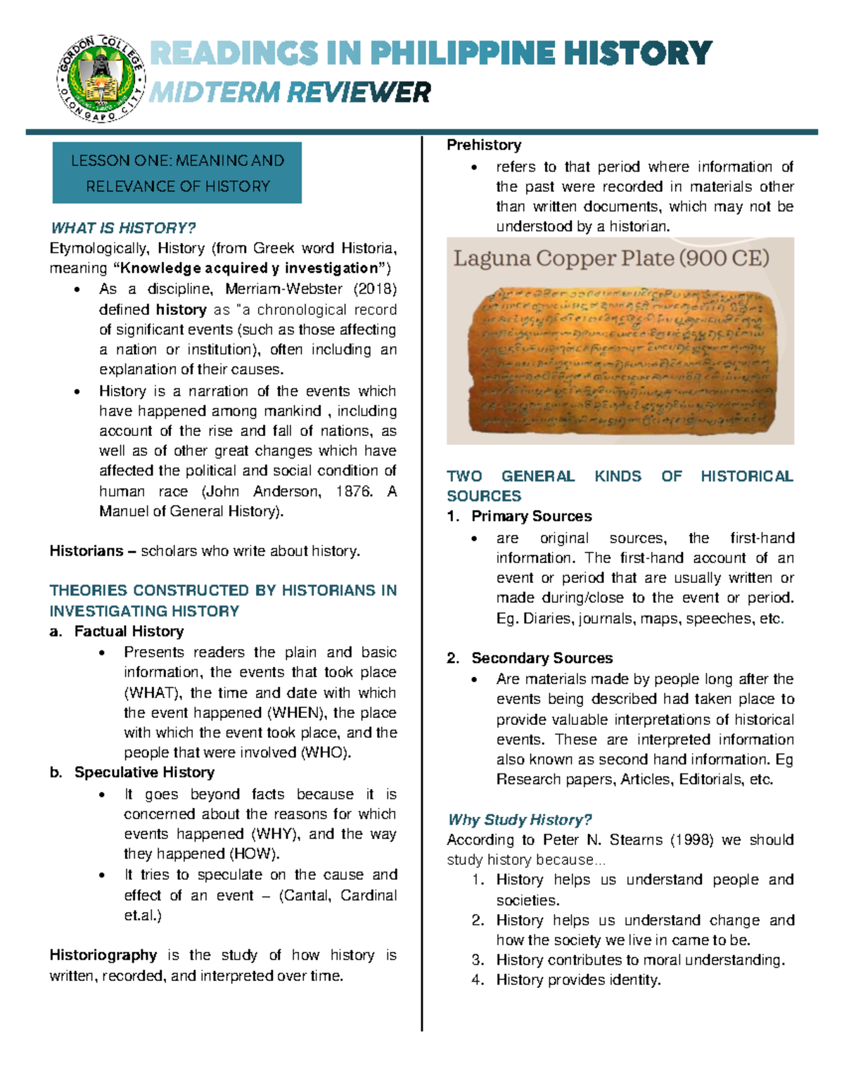 RPH Reviewer- Midterm - Readings in Philippines History - WHAT IS ...