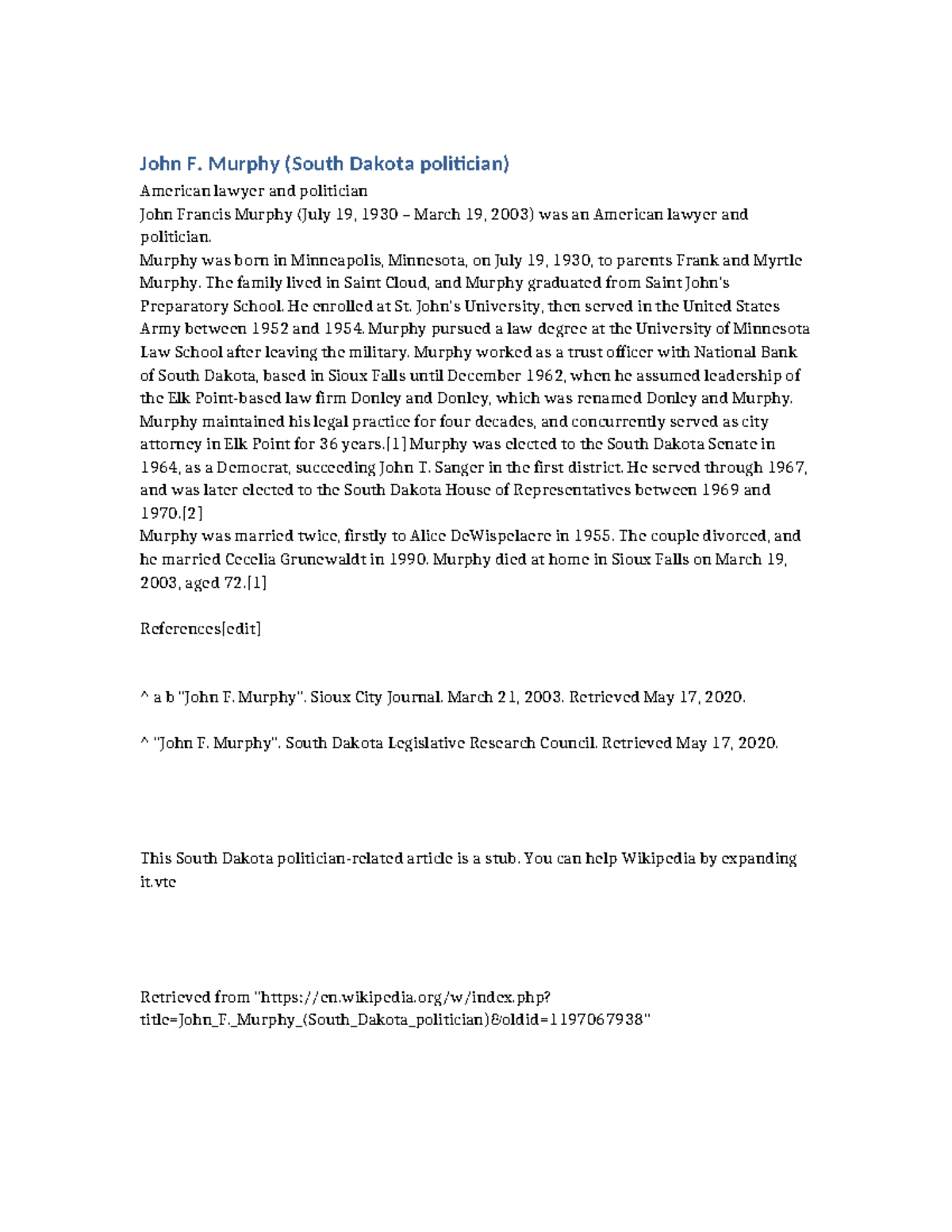 File4 - notes - John F. Murphy (South Dakota politician) American ...