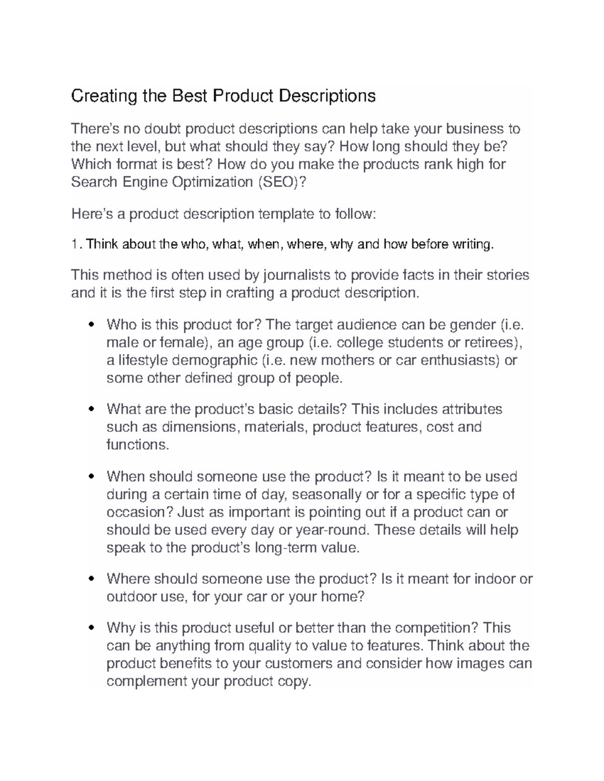 Creating the Best Product Descriptions - Creating the Best Product ...