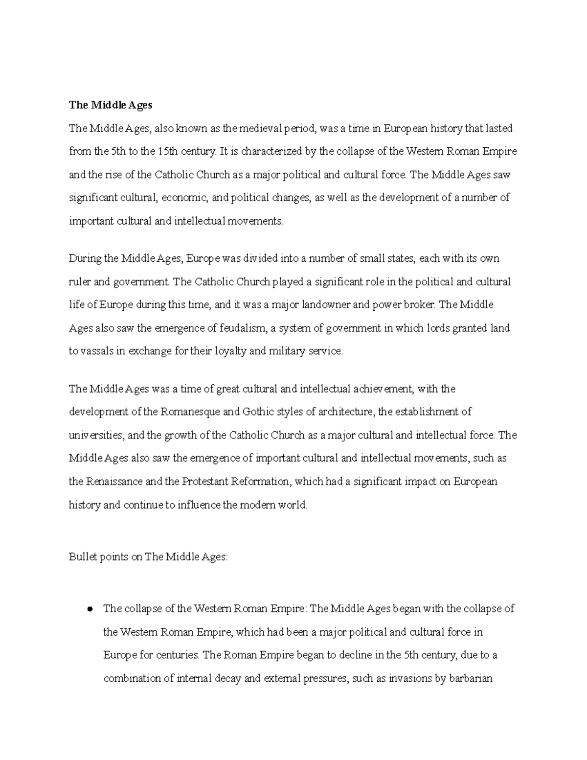 History(The Middle Ages,The Renaissance) - The Middle Ages The Middle ...