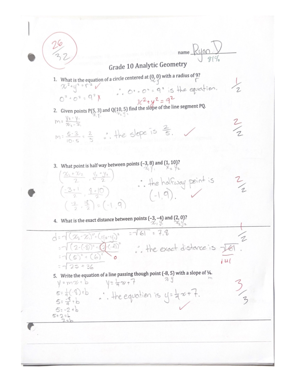 Grade 10 Math - Analytic Geometry Practice Questions 1 - Studocu