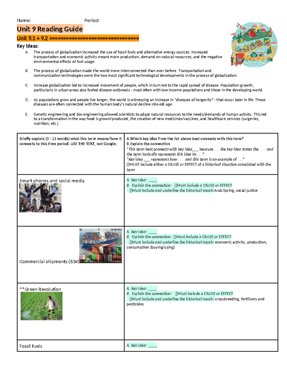 Copy of AP World History Unit 9 Reading Guide for Amsco 2023 - Name ...