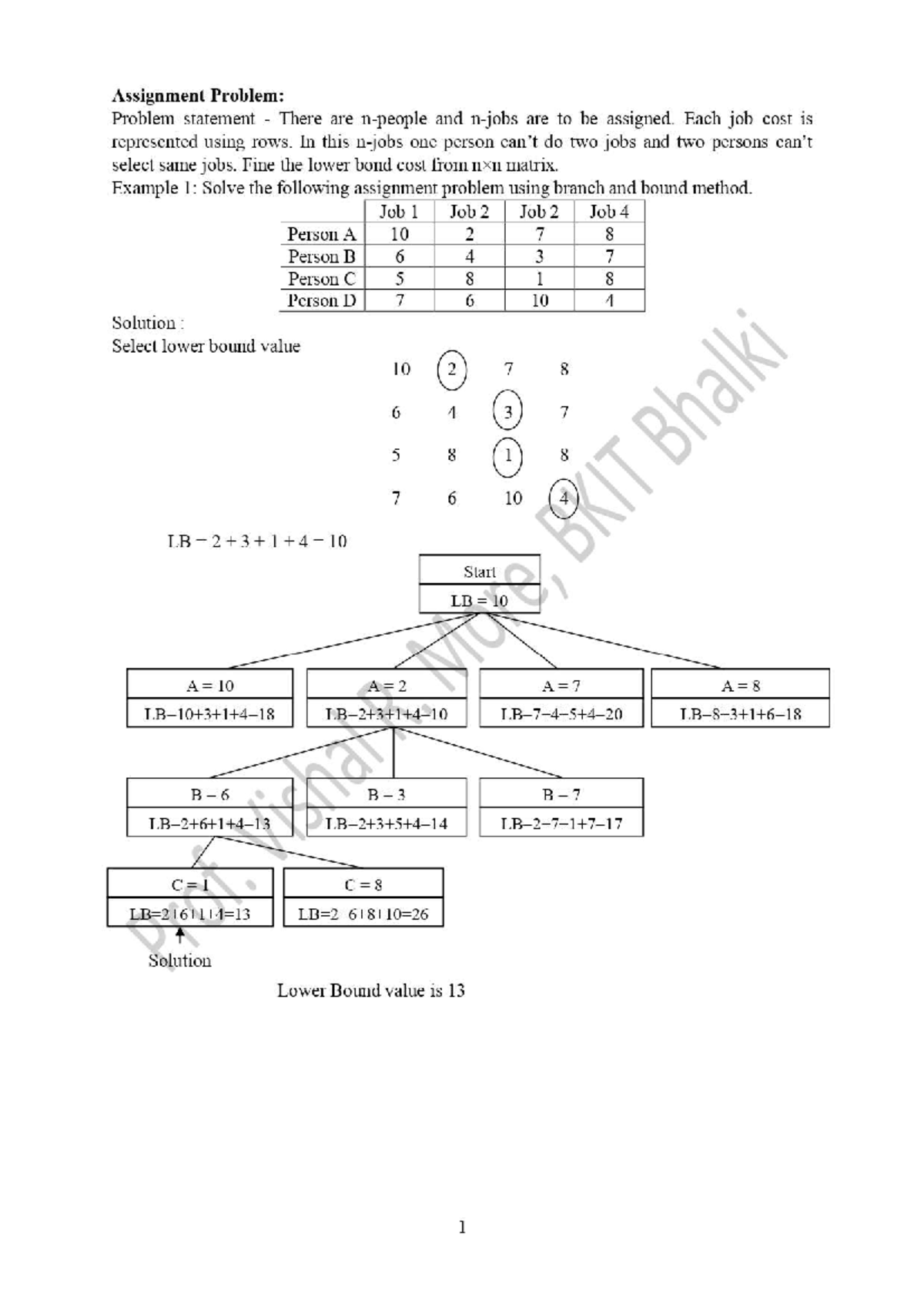 Assignment Problem - Each job cost is represented using rows. In this one person do two jobs and ...