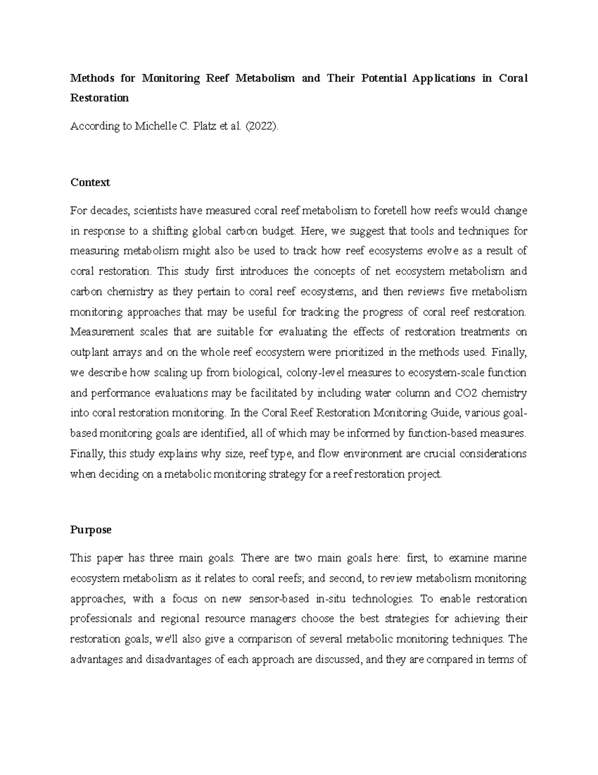 Summary - example of summarizing. - Methods for Monitoring Reef ...