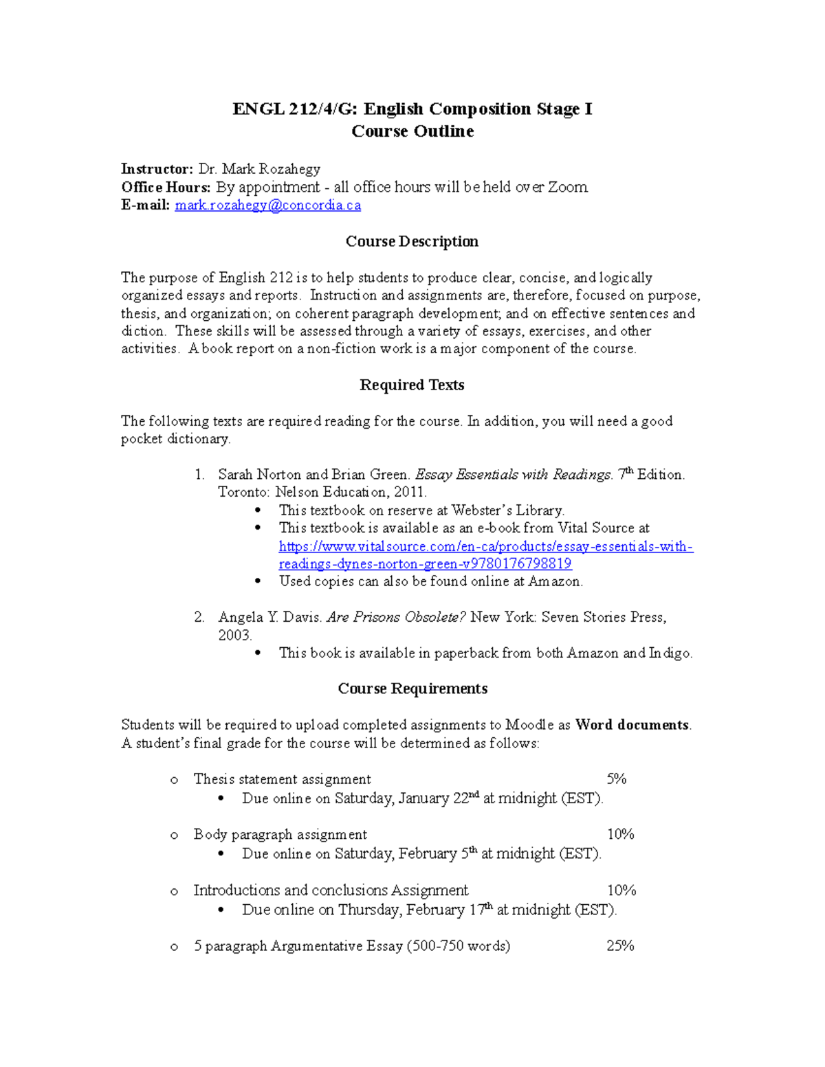 ENGL 212-G-Outline-w22 - ENGL 212/4/G: English Composition Stage I ...