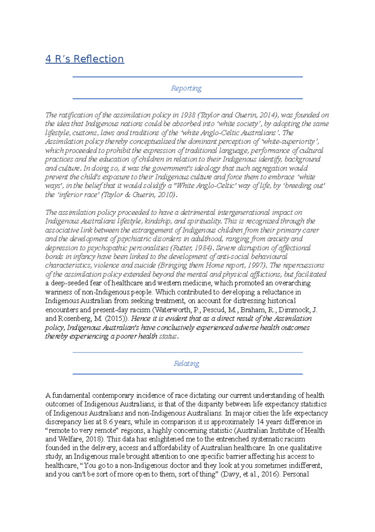 Assignment 4 - 4 R's reflection - 4 R’s Reflection Reporting The ...