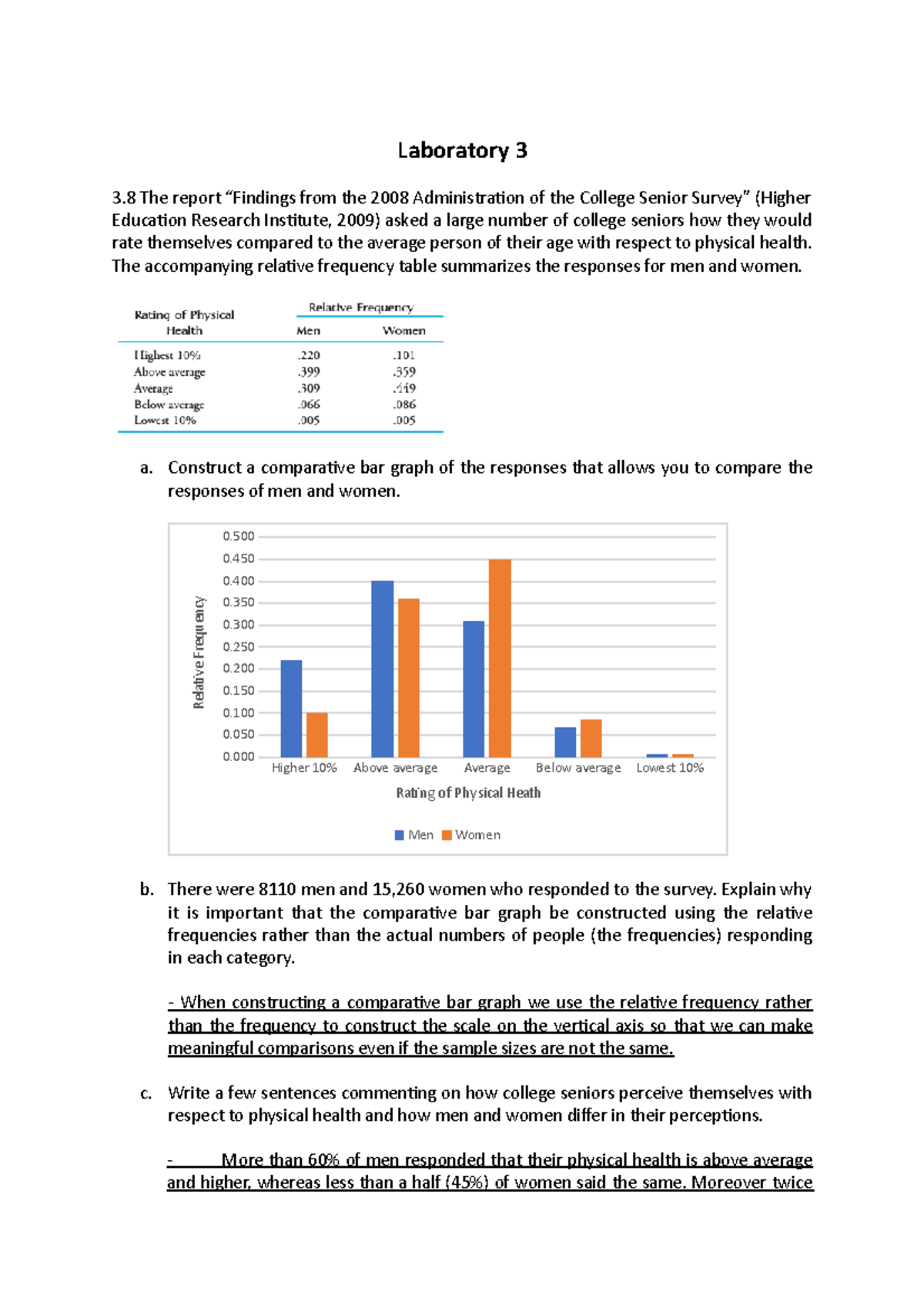 Lab 3 - Statistics chapter 3 - Laboratory 3 3 The report “Findings from ...