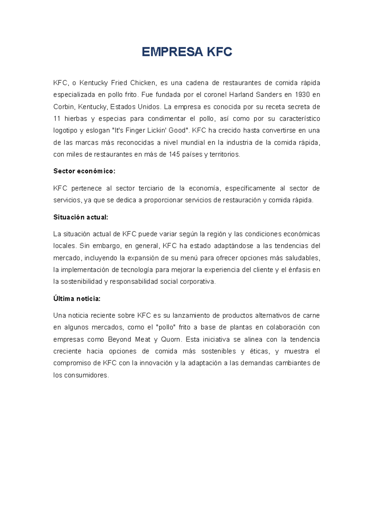 Empresa KFC - EMPRESA KFC KFC, o Kentucky Fried Chicken, es una cadena ...