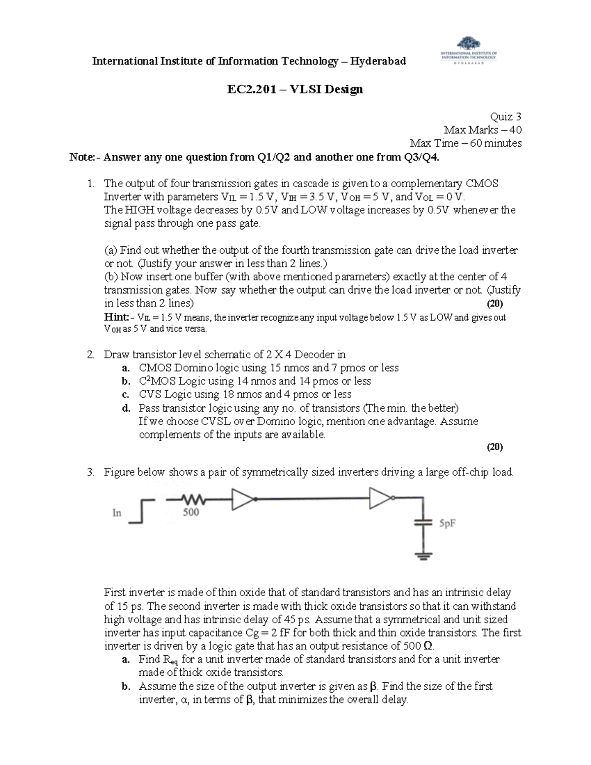 Vlsiquiz 3 - soman - International Institute of Information Technology – Hyderabad EC2 – VLSI ...