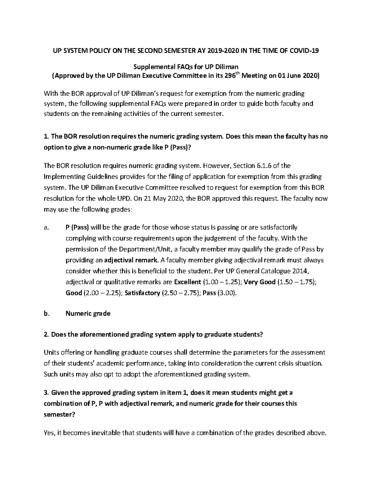 Ecfaq - Jsjsbs - UP SYSTEM POLICY ON THE SECOND SEMESTER AY 2019-2020 ...