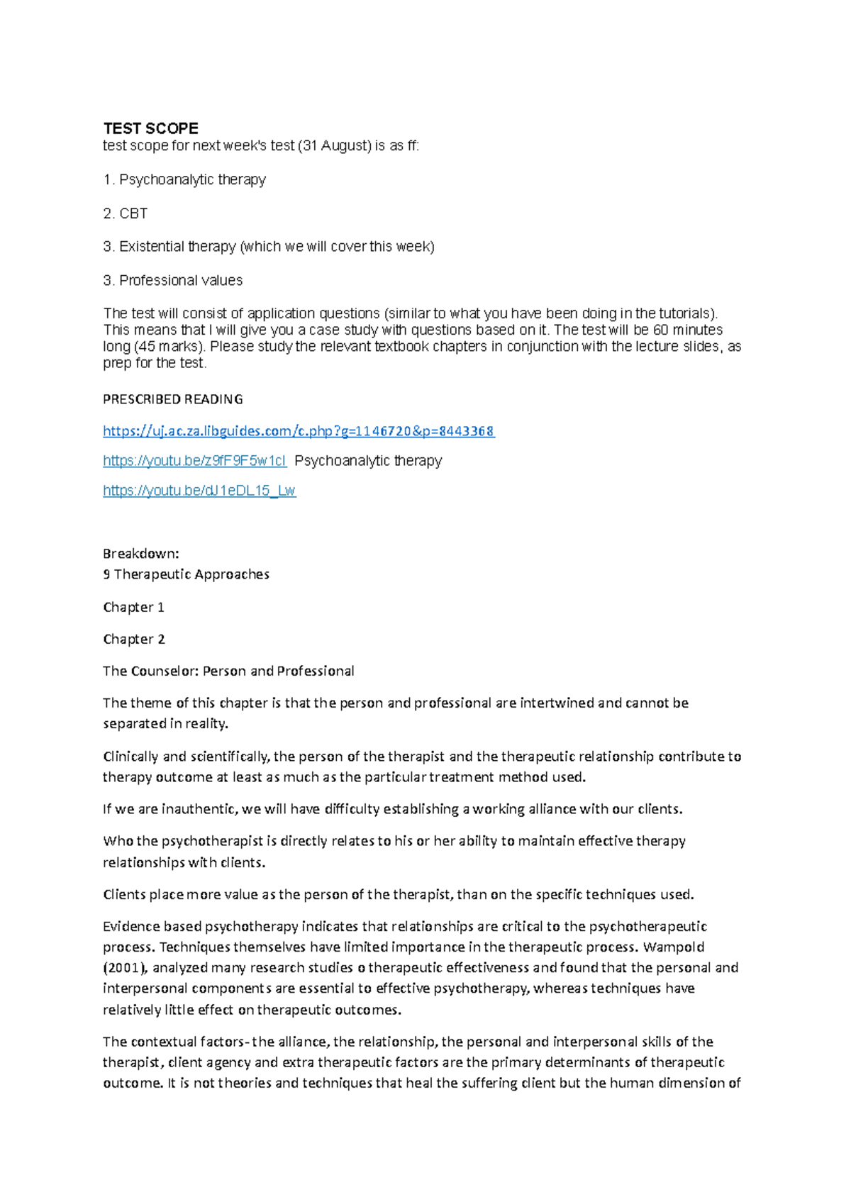 Prescribed Reading added info - TEST SCOPE test scope for next week's ...