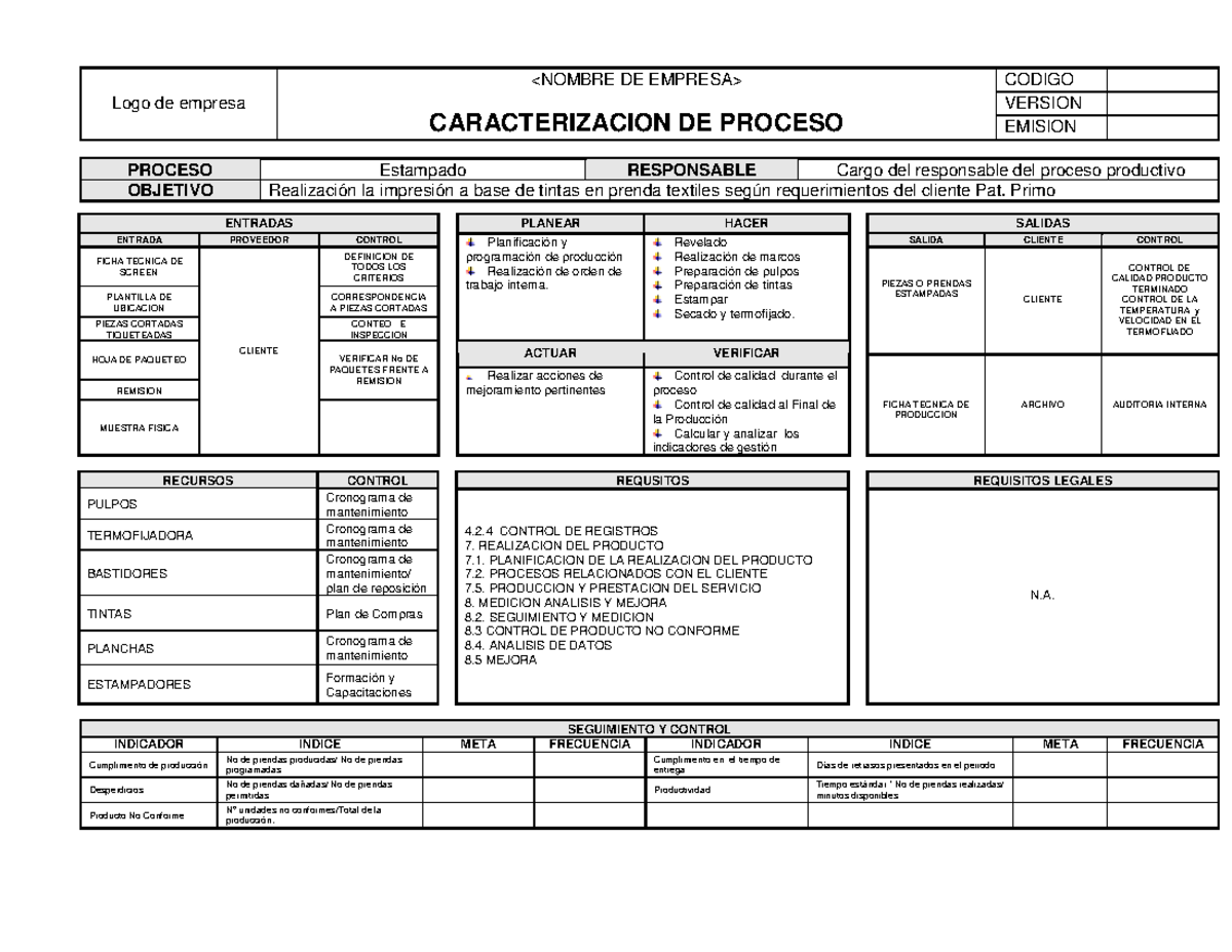 337012429 ficha de caracterizacion de procesos Ejemplo pdf - CODIGO VERSION Logo de empresa ...