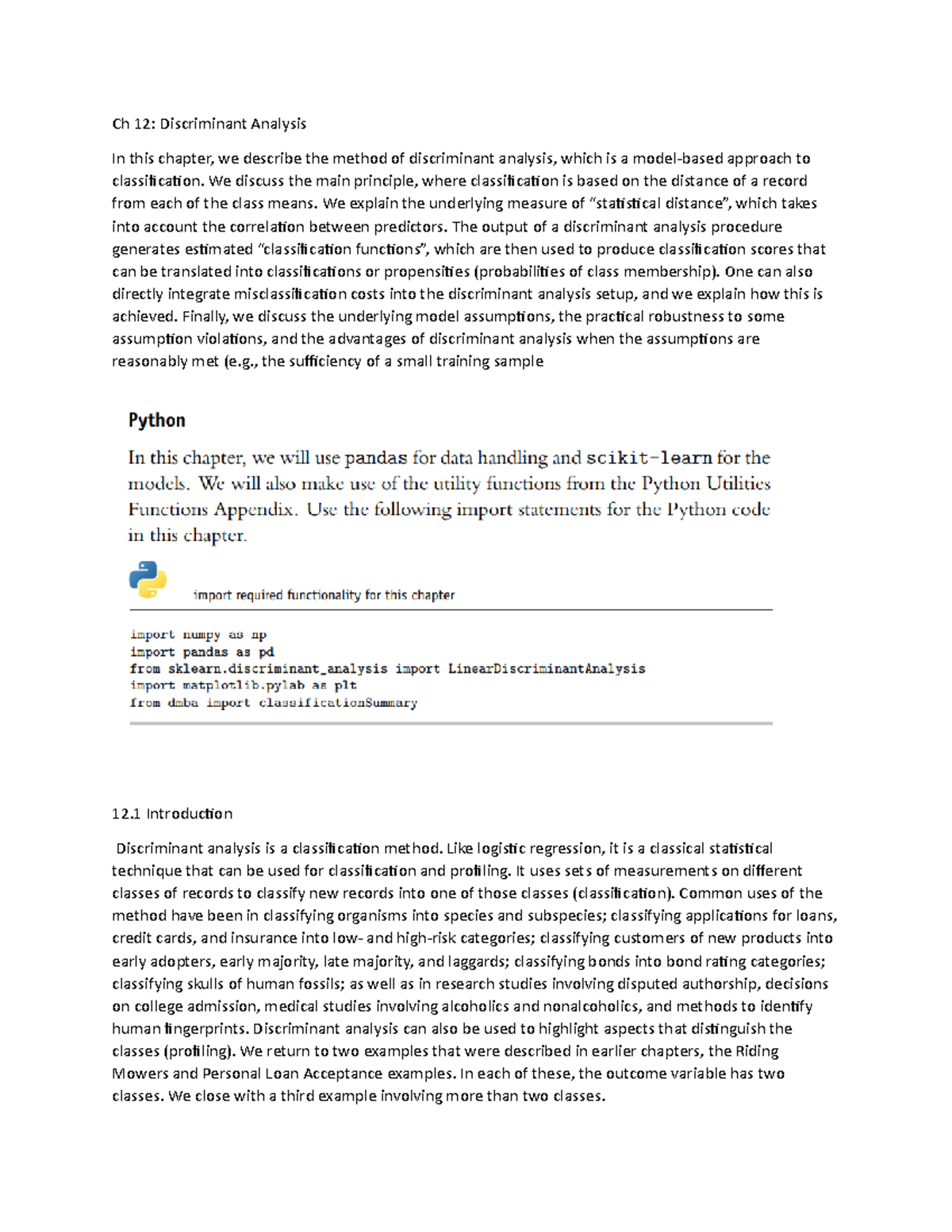 478-ch12 - 478-ch12 - Ch 12: Discriminant Analysis In this chapter, we describe the method of ...