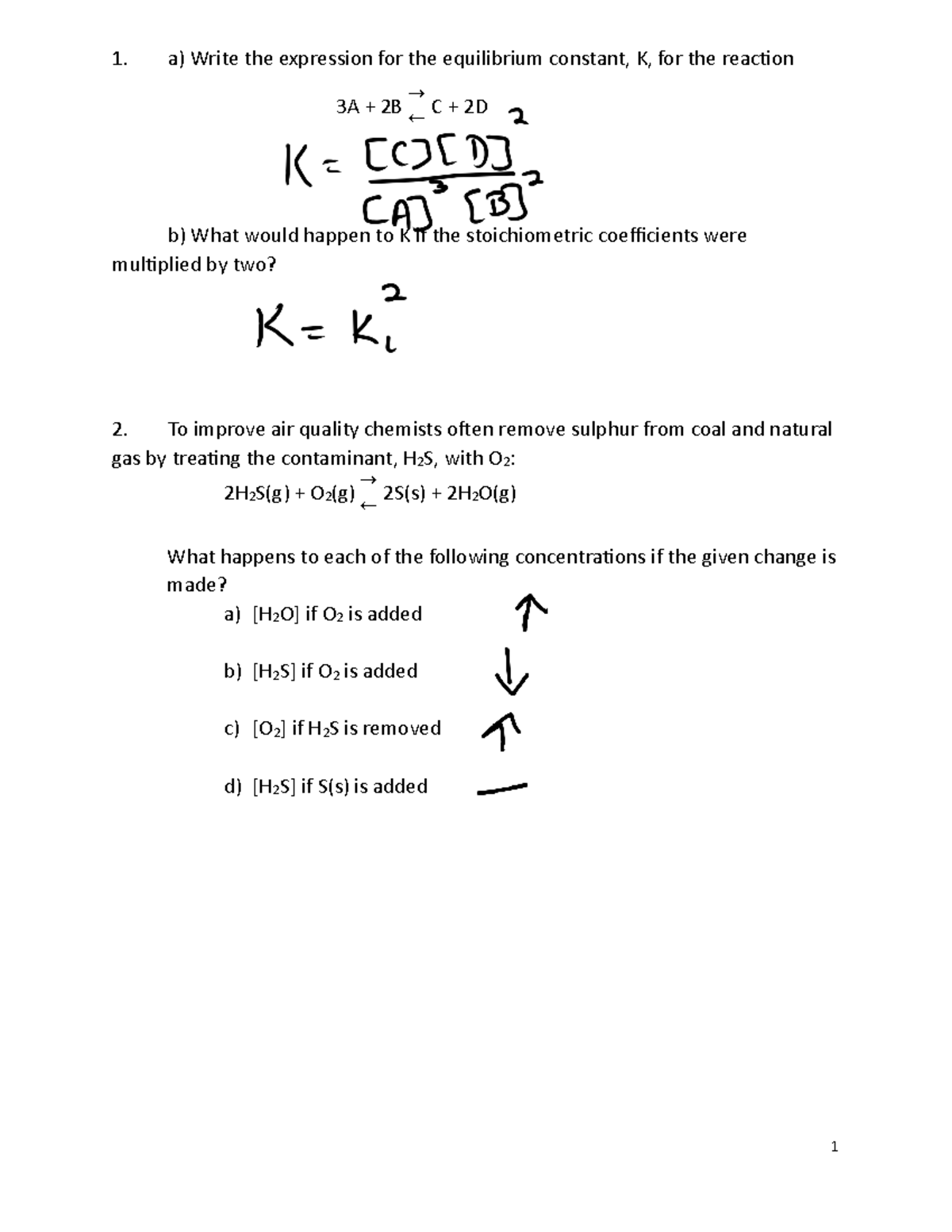CHM1311 chem final practice - a) Write the expression for the ...