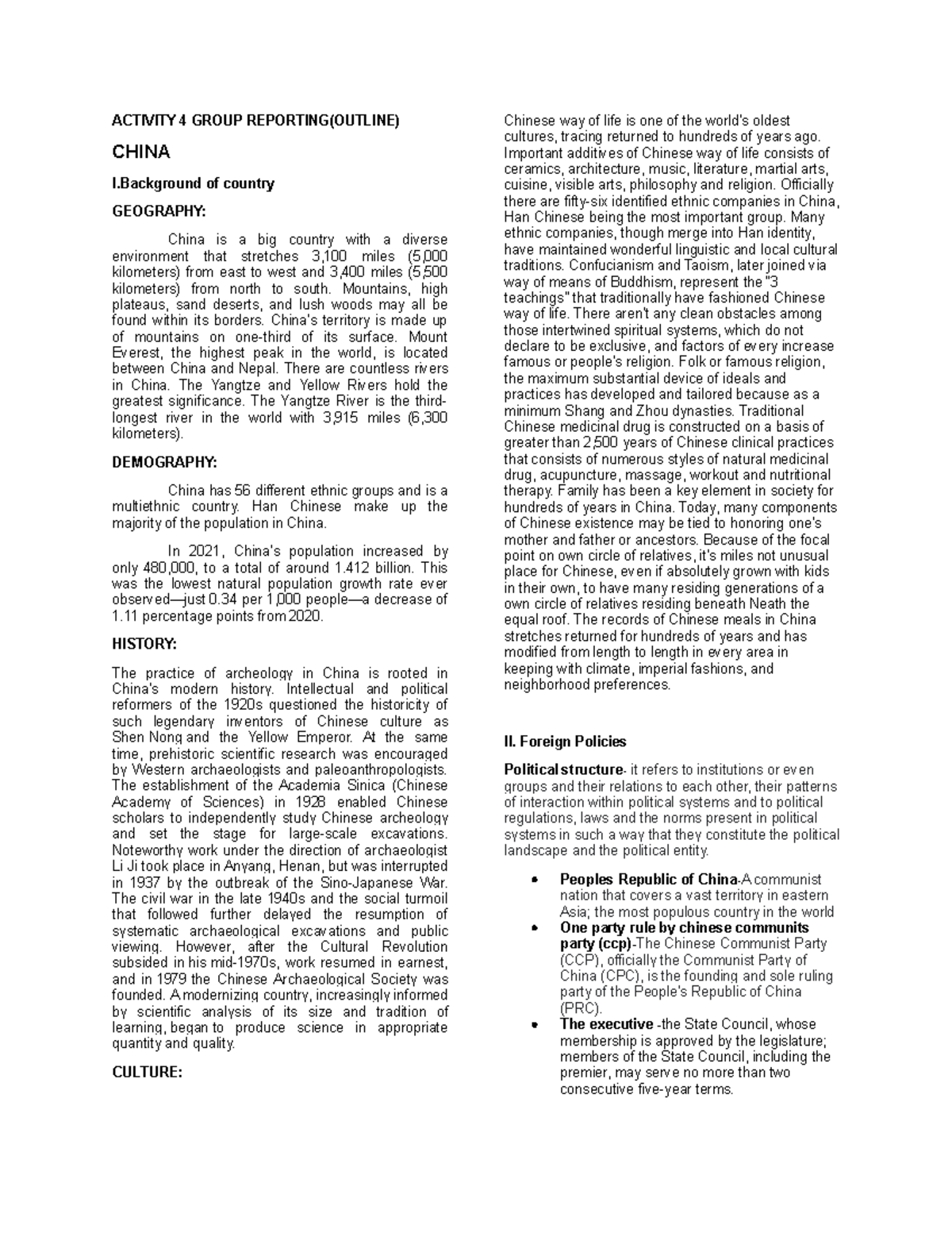 China Reporting Outline 4135 - ACTIVITY 4 GROUP REPORTING(OUTLINE ...